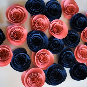 Navy and Coral Loose Paper Flowers, Wedding Flowers, Paper Roses - Etsy