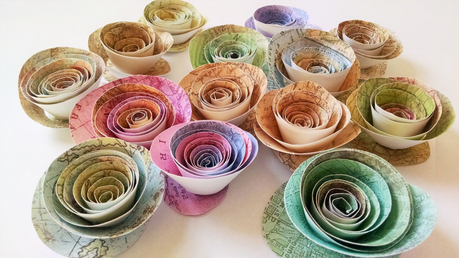 Map Page Flowers Travel Theme Paper Roses Wedding Decor - Etsy