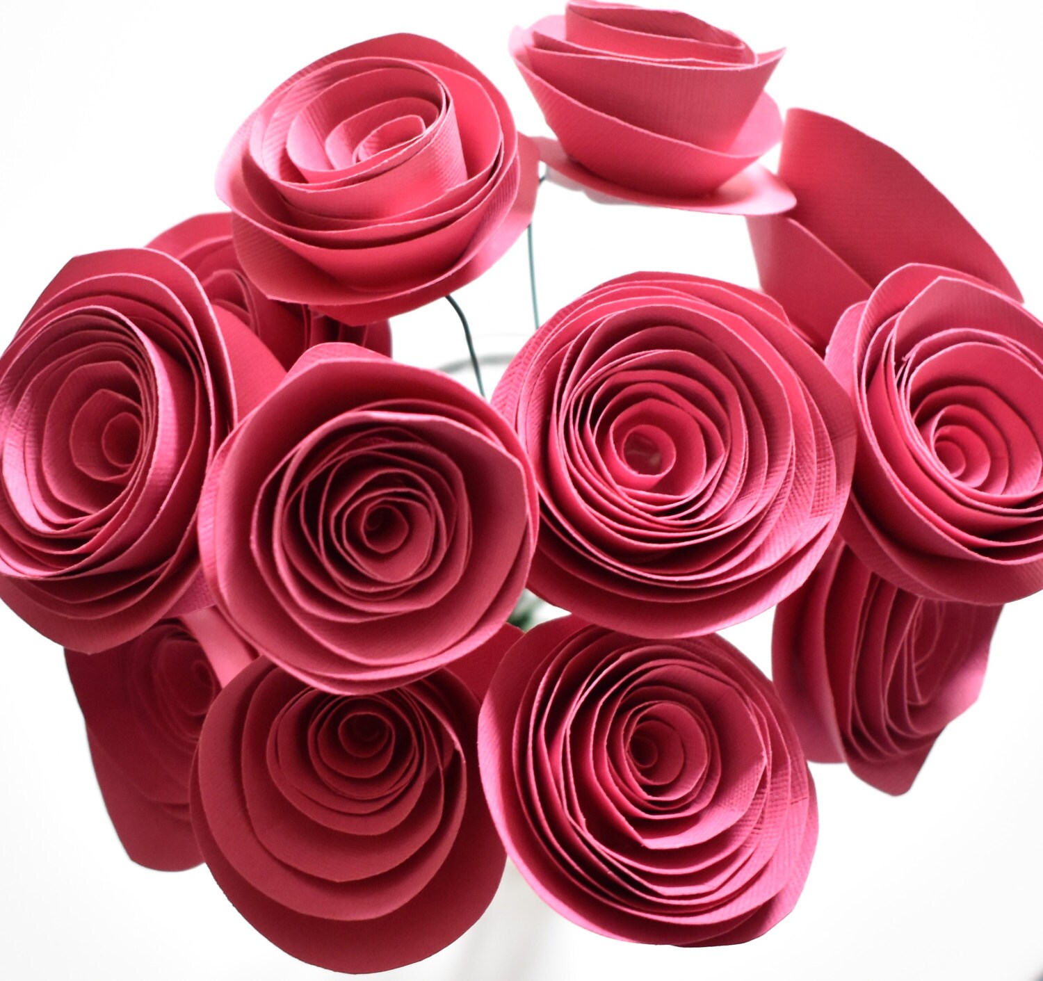 Pink Paper Flower Bouquet Stemmed Roses Flowers for | Etsy