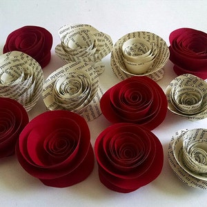 Book Page Roses Red Roses Paper Roses Set of 12 Card Stock Roses Paper ...