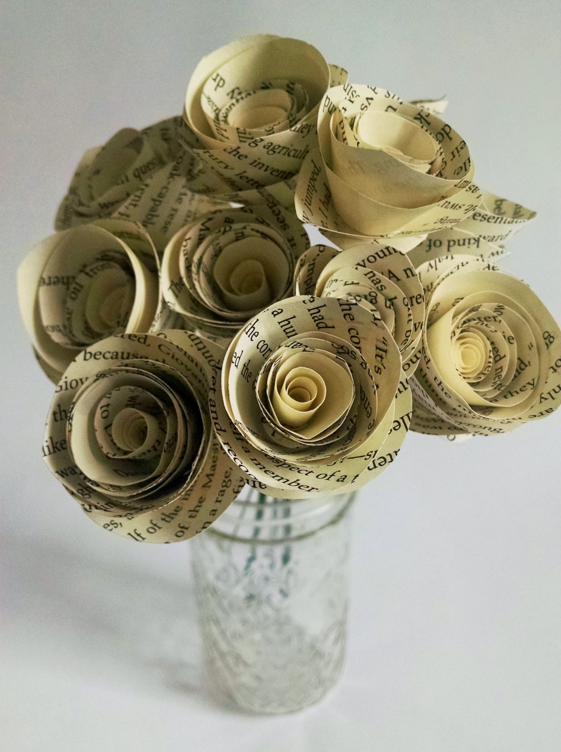 Stemmed Paper Flowers Book Page Roses Set of 12 Stemmed | Etsy