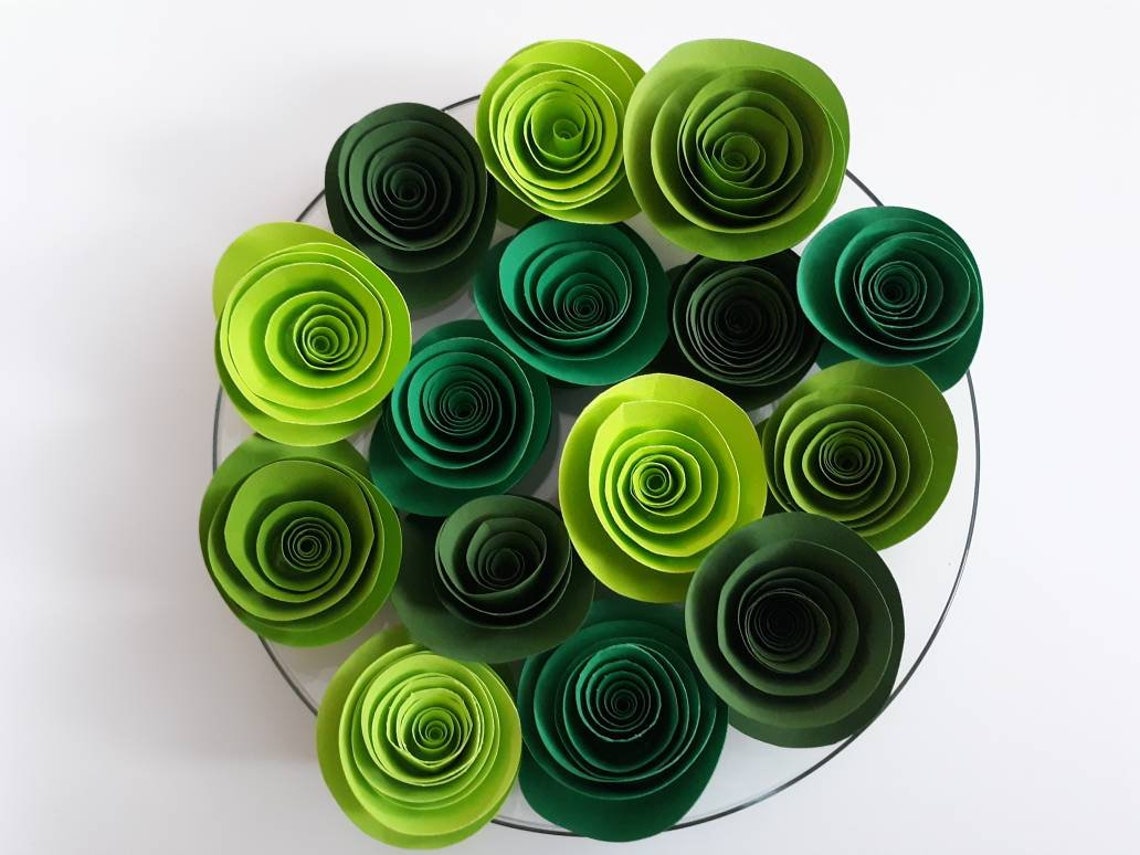 Paper Flowers Green Paper Roses Set of 12 - Etsy