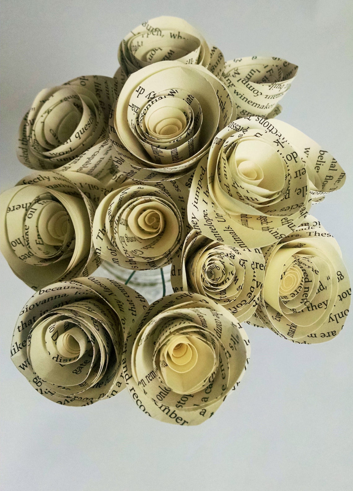 Stemmed Paper Flowers Book Page Roses Set of 12 Stemmed | Etsy