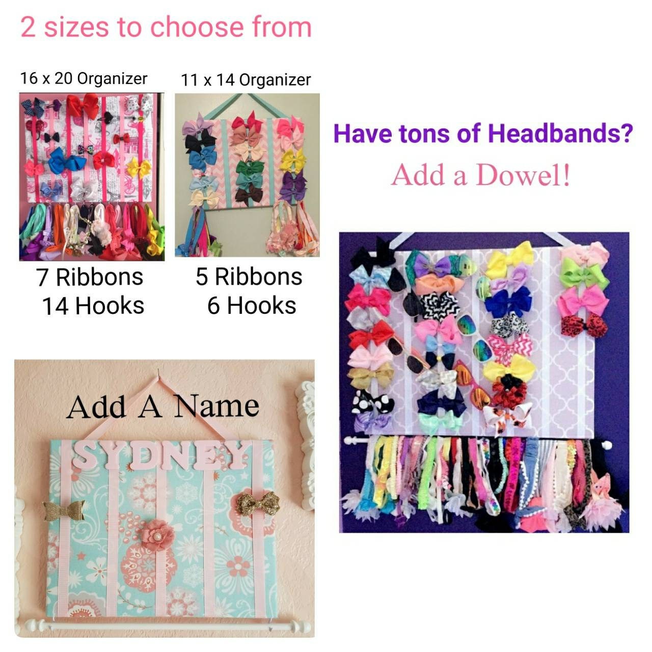 Hair Bow Holder & Headband Organizer /hair Bow Organizer With Hooks for ...