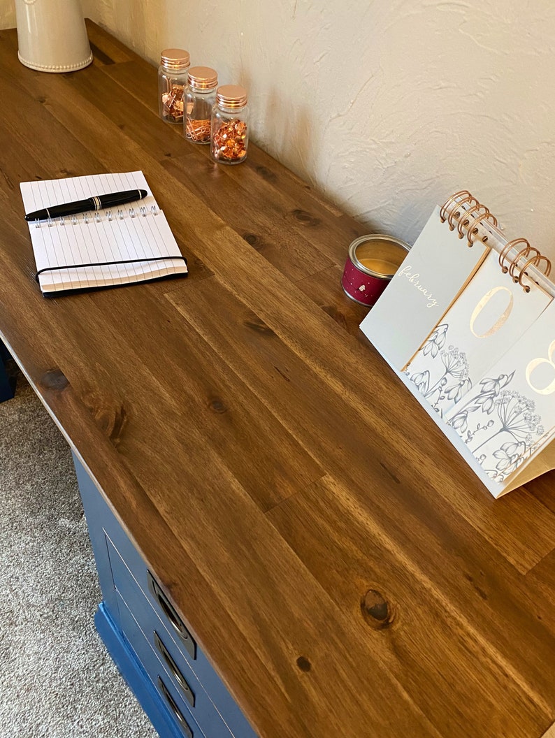 SOLD Solid Wood Writing Desk Oak With Three Storage Drawers - Etsy UK