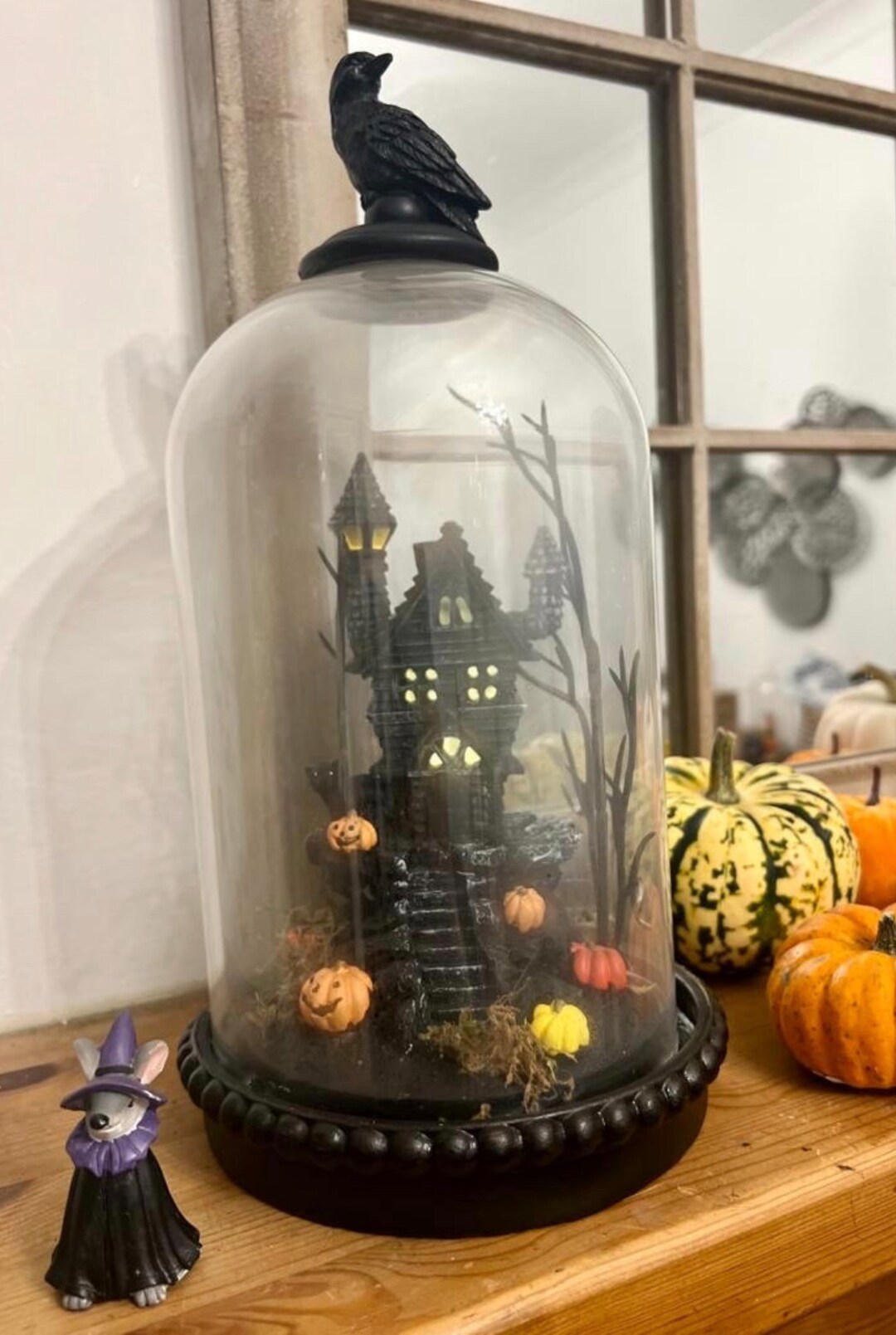 Spooky House Halloween Glass Dome, Light Up, Indoor or Outdoor ...