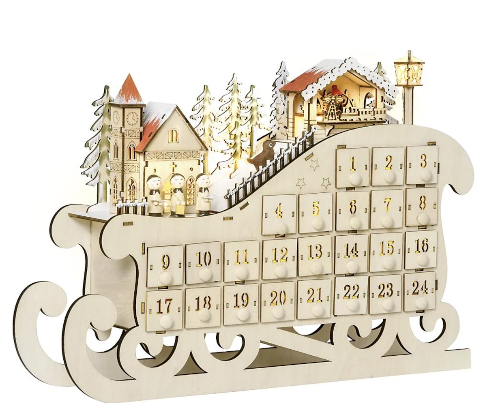 LED Christmas Wooden Advent Calendar Sleigh, Adult and Children ...