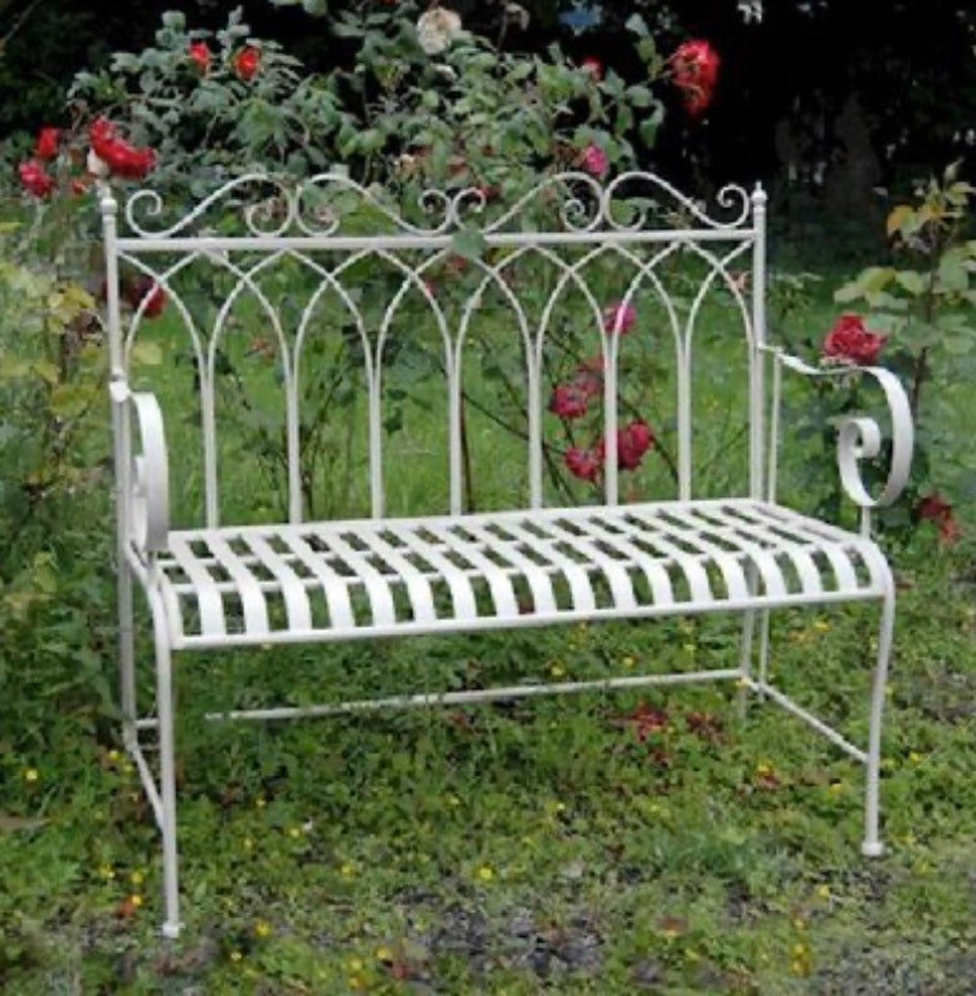 Cream Kings Gothic Metal Garden Bench, Love Seat, Garden Furniture ...