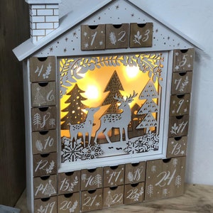 LED Christmas Wooden Advent House, Woodland Scene White, Reindeer ...