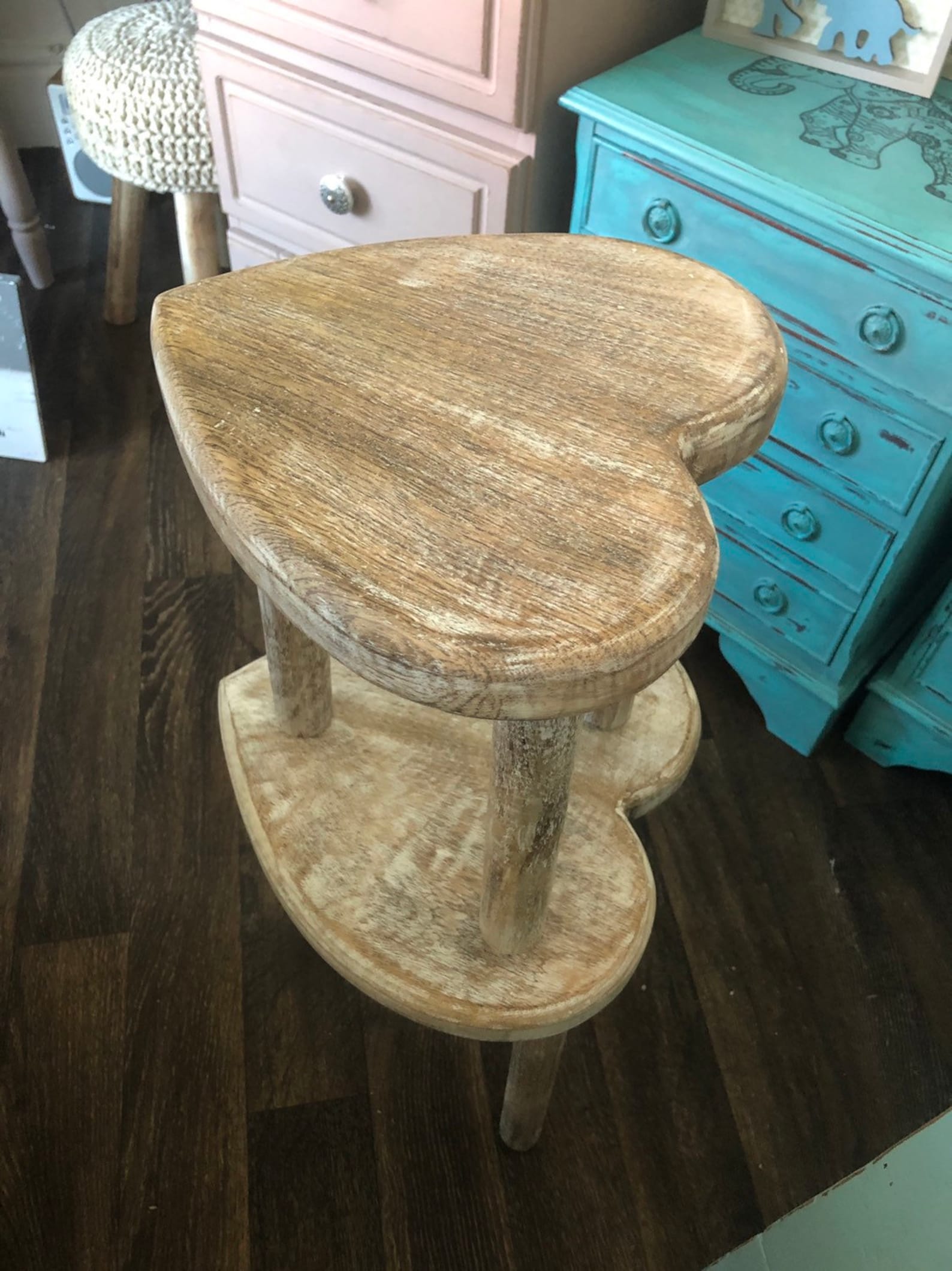 Set of 2 Wooden Heart Shape Stacking Stools / Side Tables / | Etsy UK