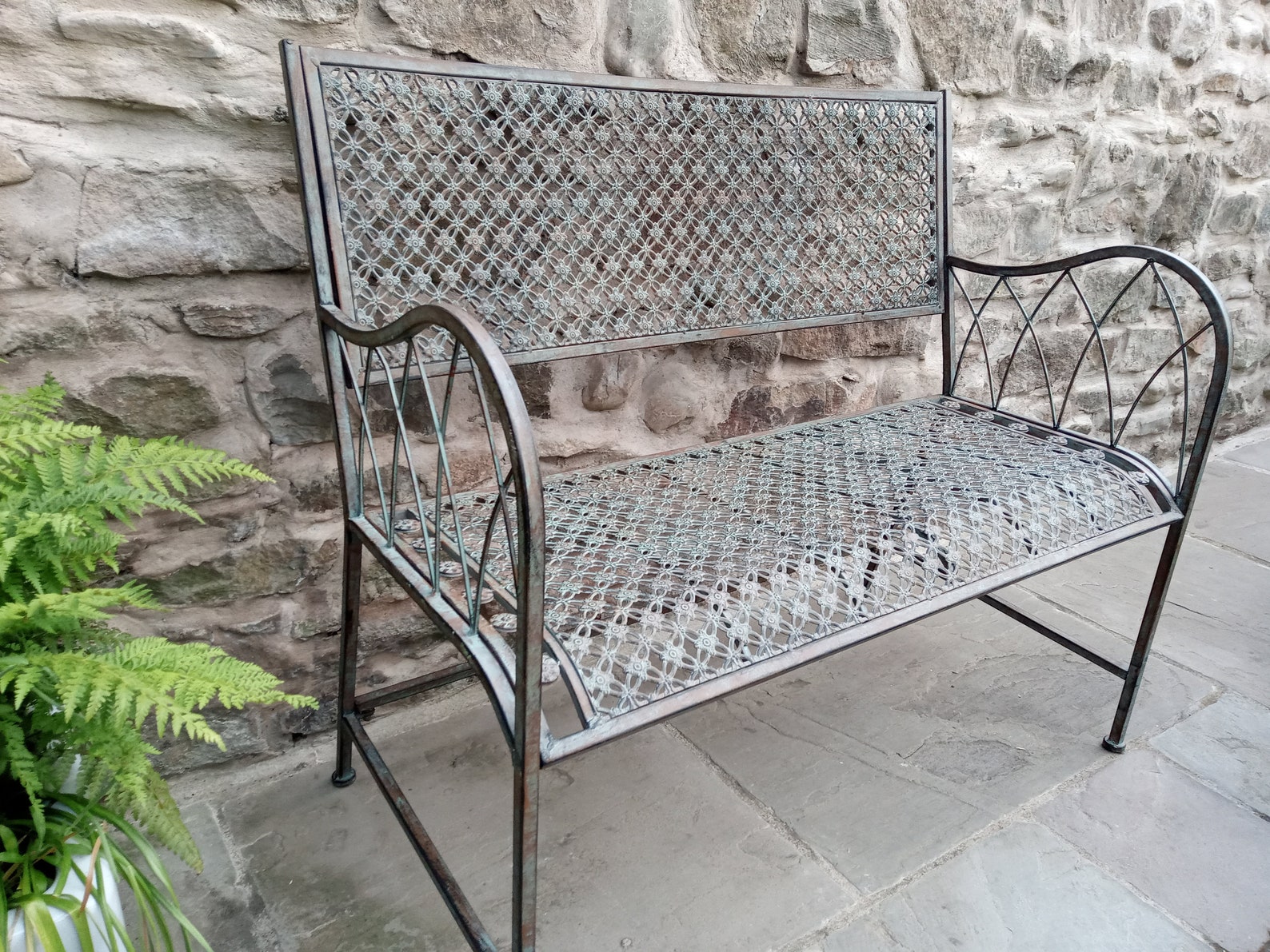 Antique Blue Rust Garden Bench, Love Seat, Garden Furniture, Patio ...