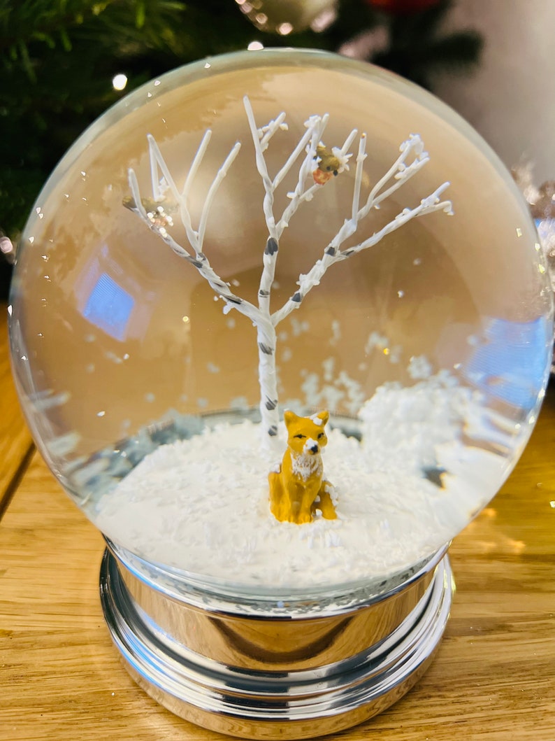 Christmas Fox & Robin Snow Globe, Winter Wonderland, Fox, Birds, Water ...