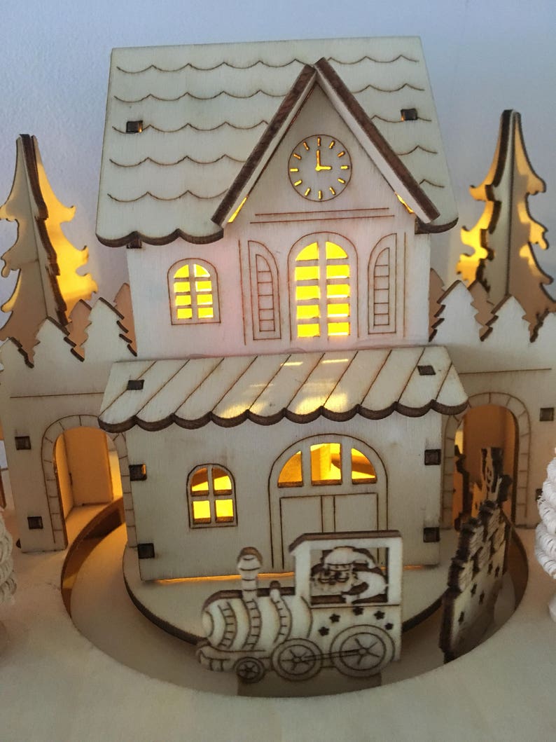 Personalised Traditional Wooden Christmas Scene With Moving Train and ...