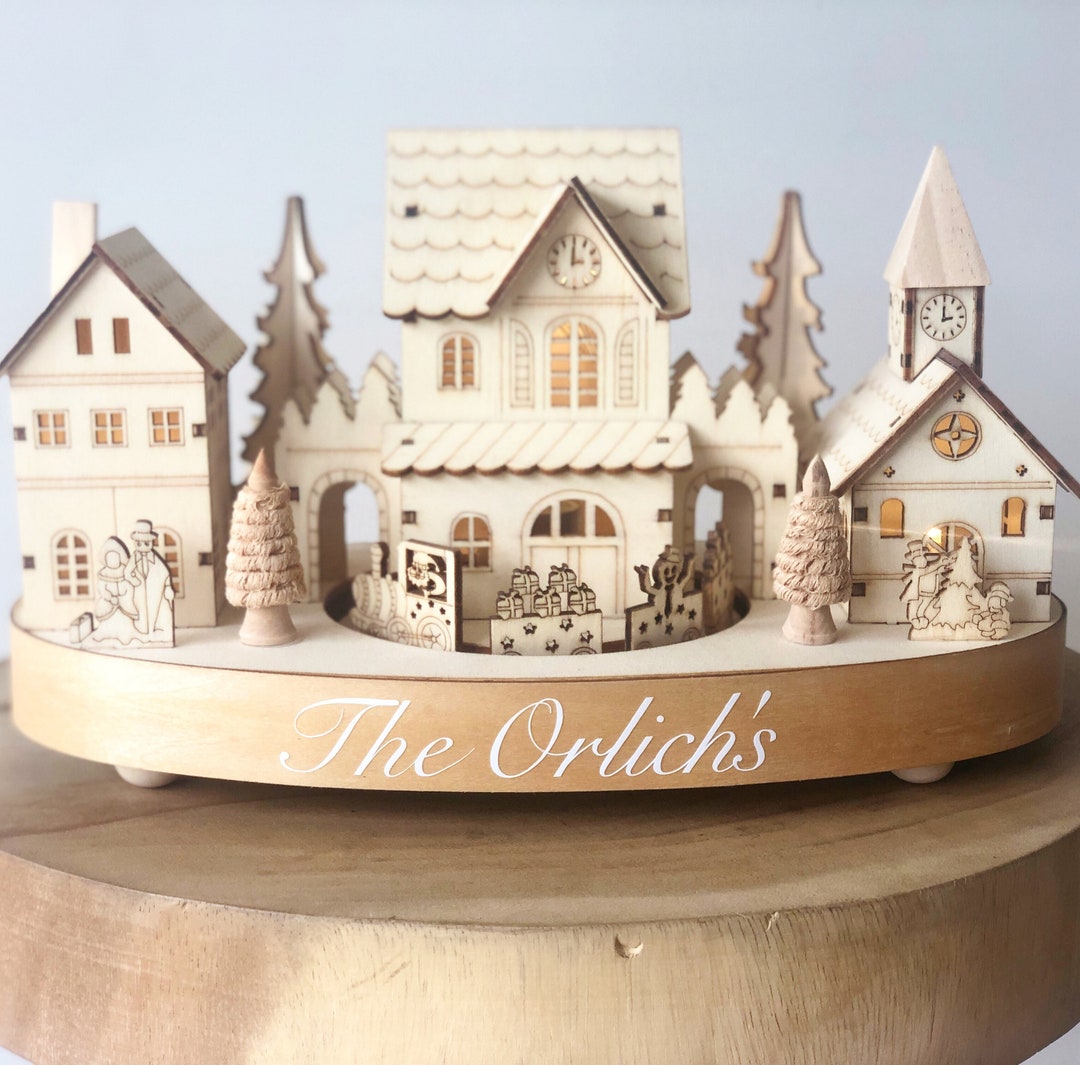 Personalised Traditional Wooden Christmas Scene With Moving Train and ...