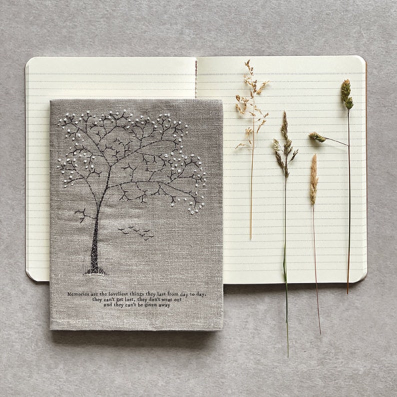 Large Linen Note Book / Journal - Memories Are the Loveliest Poem, Gift ...