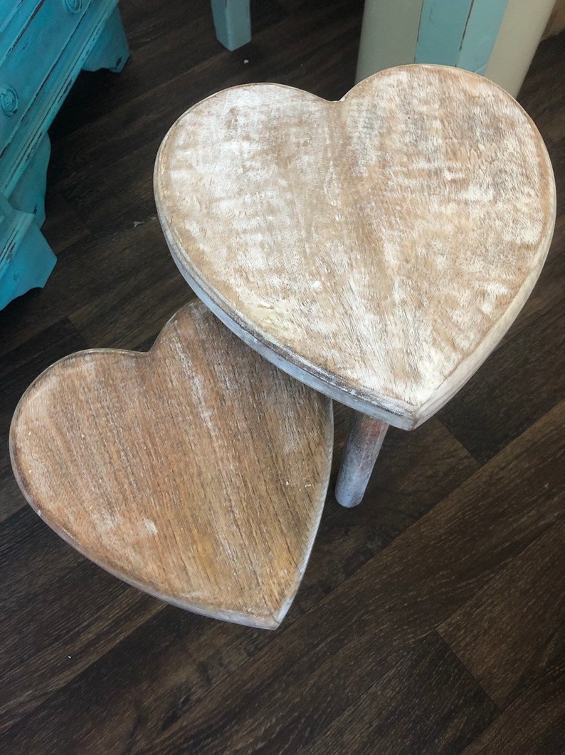 Set of 2 Wooden Heart Shape Stacking Stools / Side Tables / - Etsy