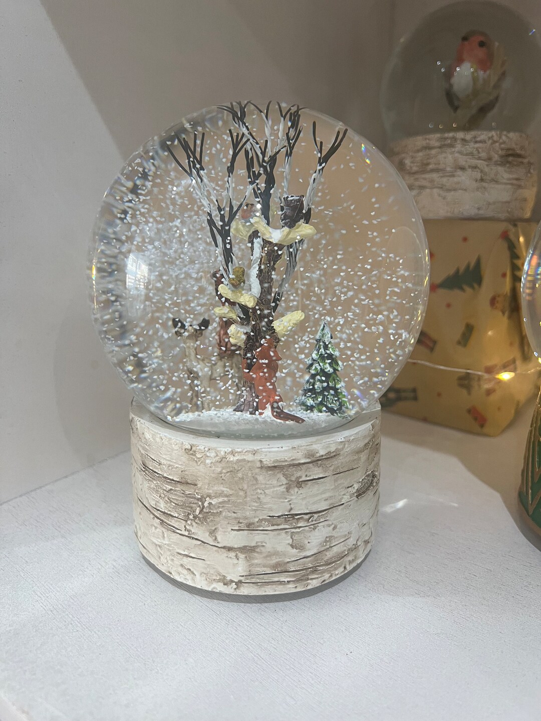 Woodland Animal Musical Snow Globe Christmas Deers, Fox, Birds ...