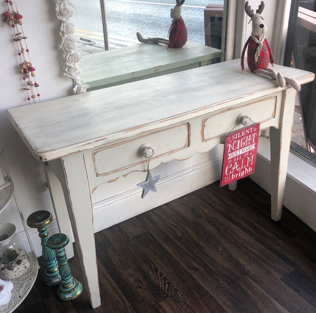 SOLD Large Hand Painted Console Table, Hall, Entryway, Chunky Farmhouse ...