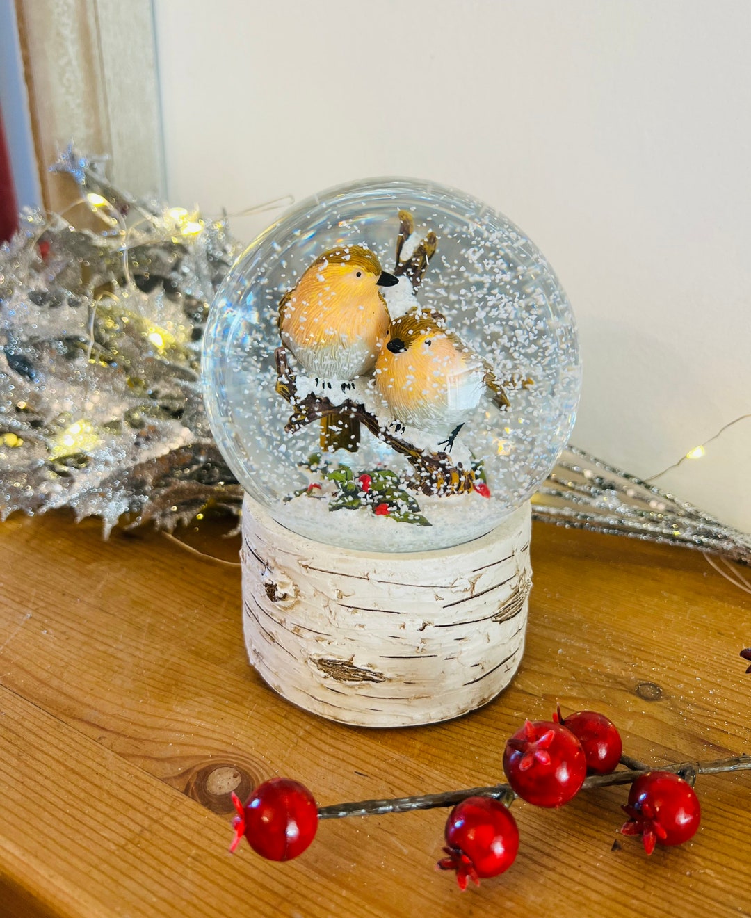 Snow Globe Christmas Robins, Water Globe, Winter Wonderland, Enchanted ...