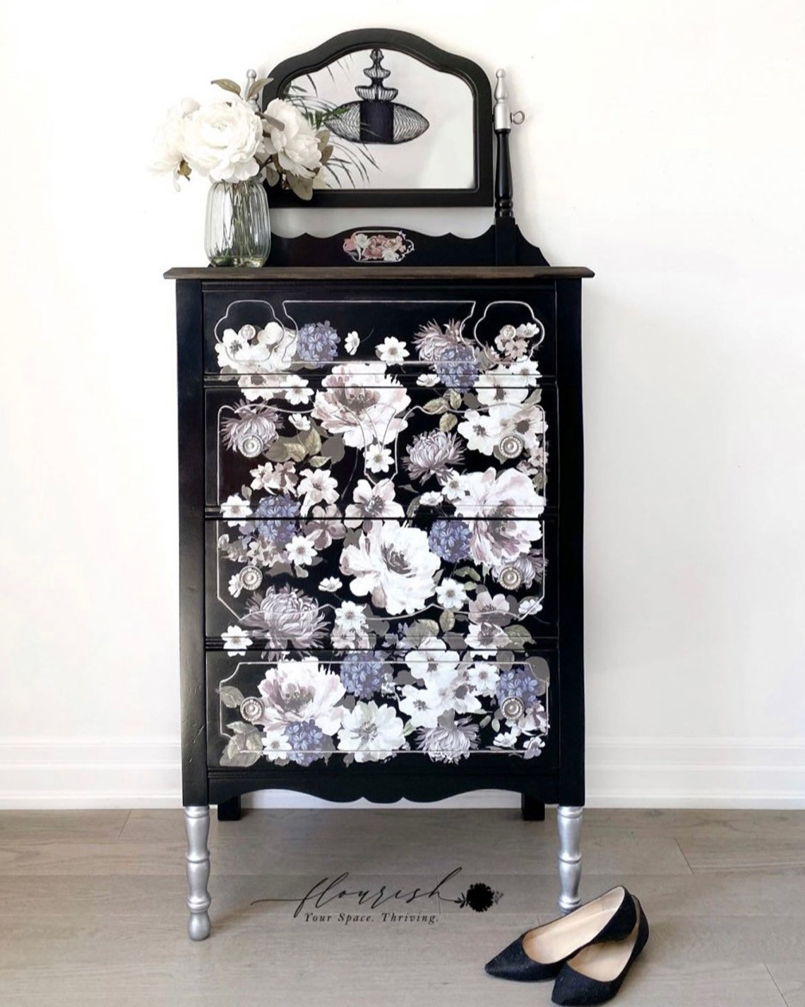 Dark Floral Garden Furniture Decor Transfer 24" X 35" Dixie Belle Re ...
