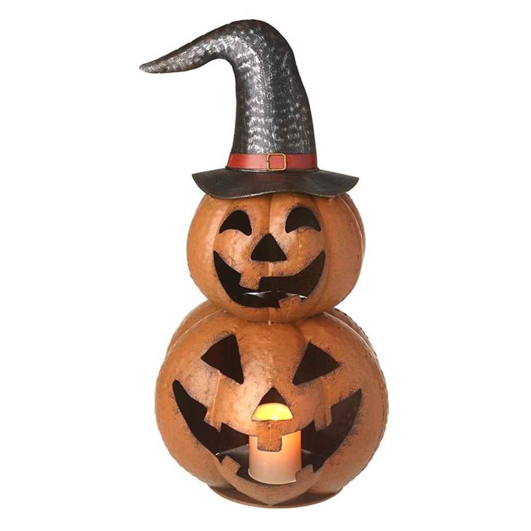 Metal Pumpkin Stack of 2 With Hat Design Ornament, for Display, Haunted ...