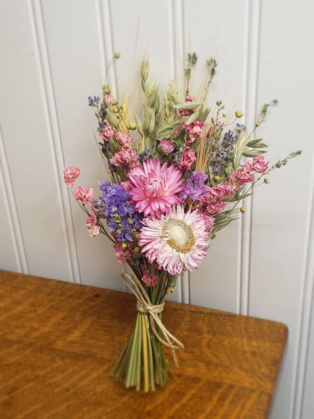 Pink and Purple Strawflowers Small Flower Bouquet Rustic - Etsy