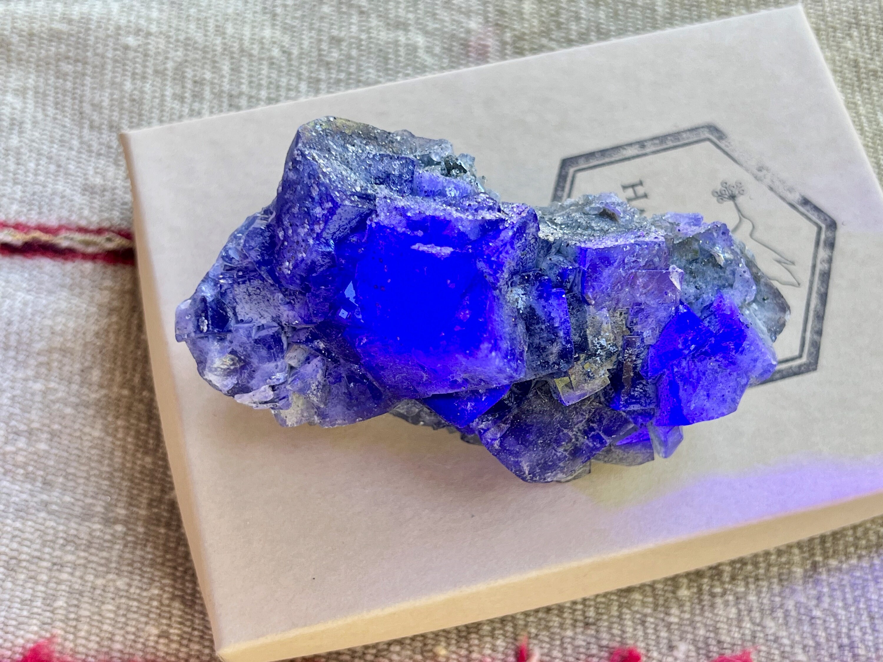 Purple and Indigo Blue Fluorite with Pyrite Inclusion, 374g, UV ...