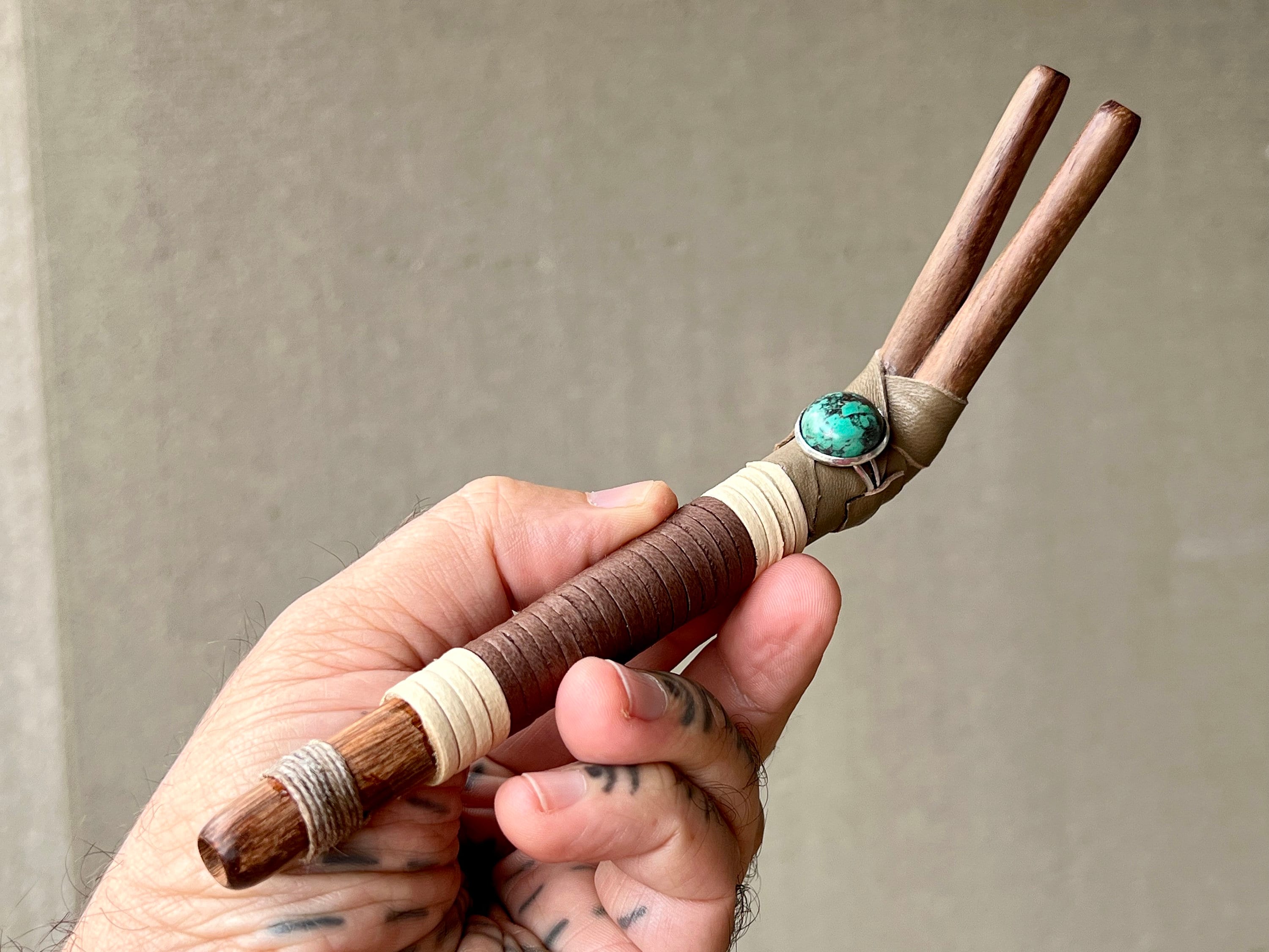 Double Tepi (kuripe) pipe with Cloud Mountain Turquoise, Dark Wood Tepi ...