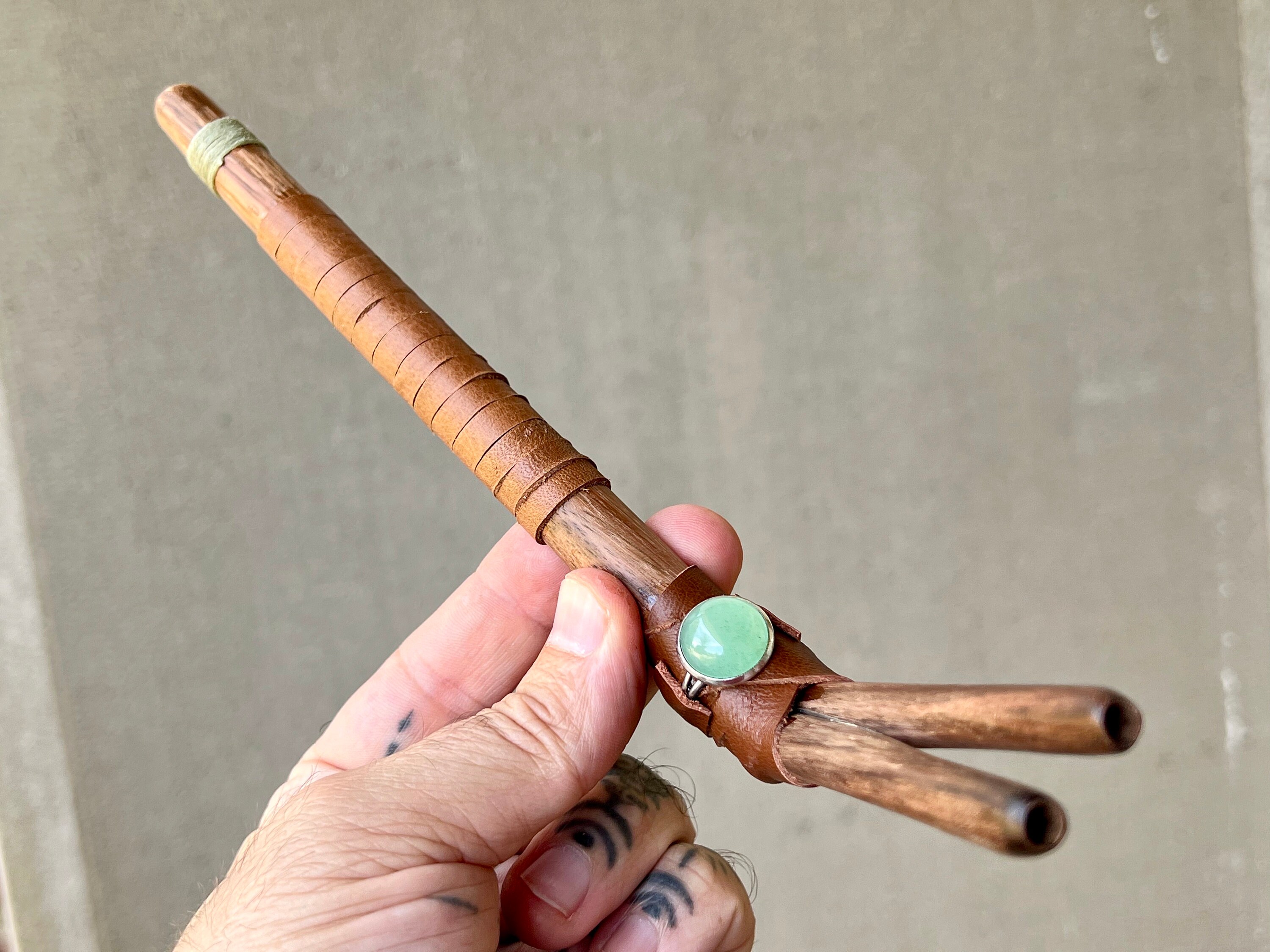 Double Tepi (kuripe) pipe with Aventurine, Dark Wood Tepi, shamanic ...