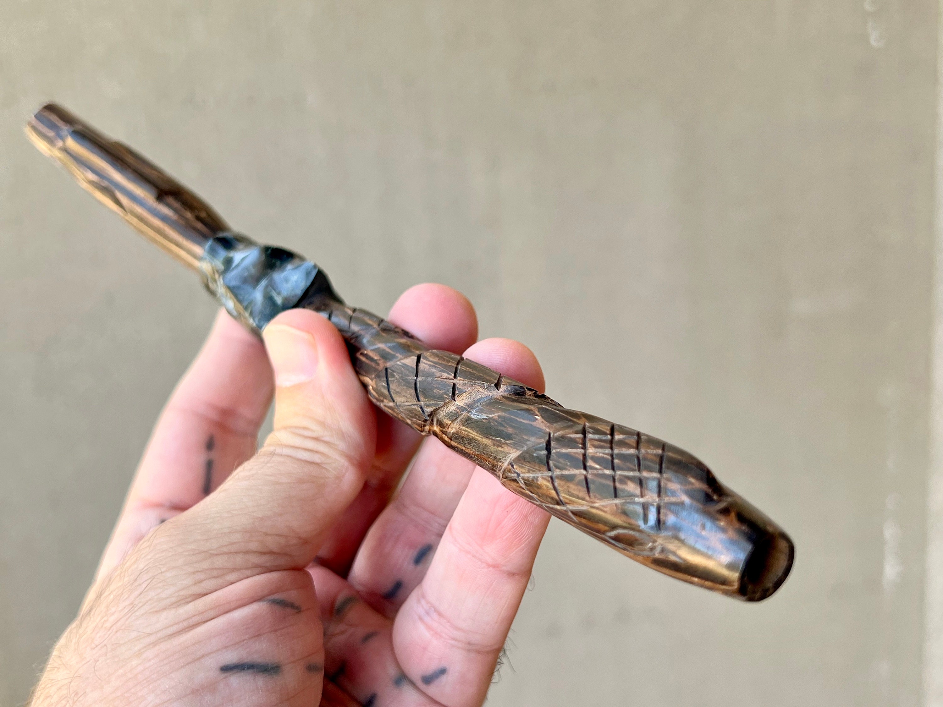 Incan Trilogy Tepi Pipe, Carved Wood & Stone Tepi with Puma, Condor and ...