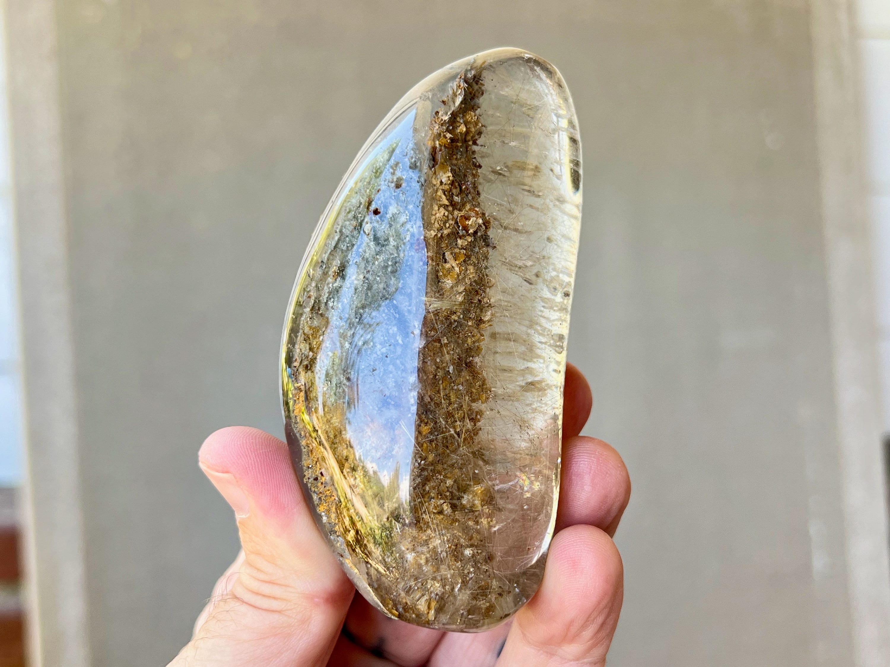 Golden Rutile Quartz Crystal Dome with Lodolite Inclusions, Large ...