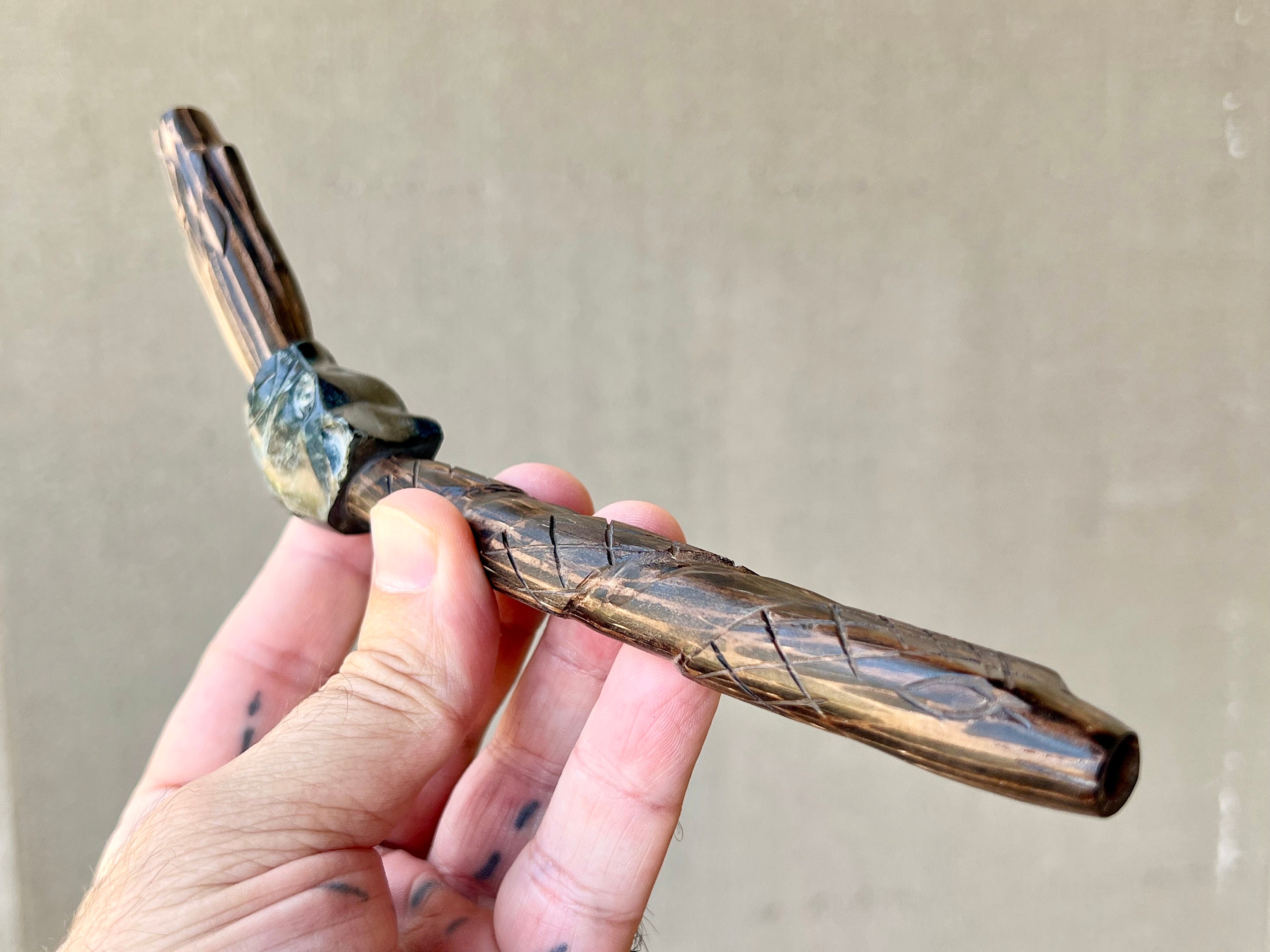 Incan Trilogy Tepi Pipe, Carved Wood & Stone Tepi with Puma, Condor and ...