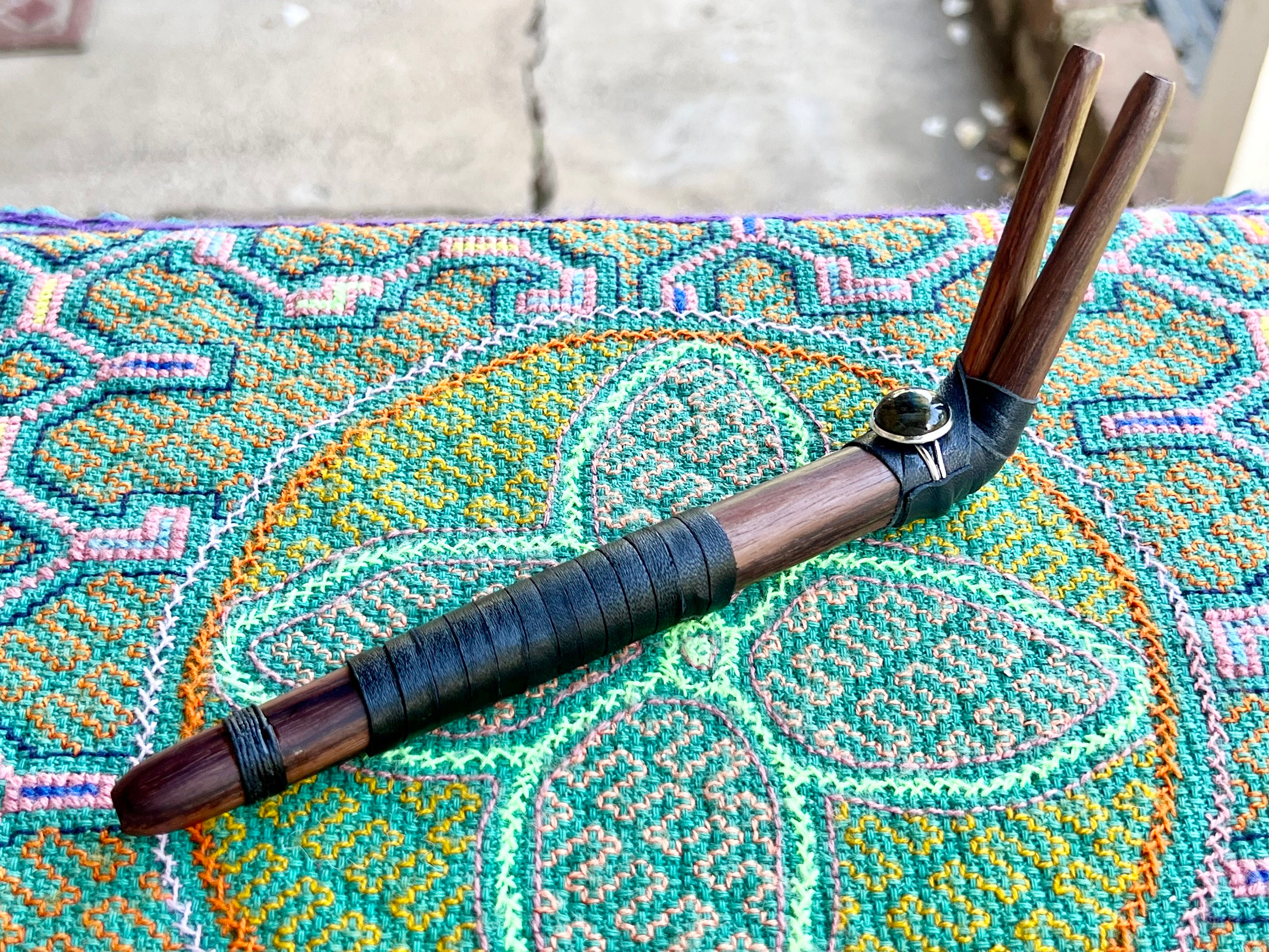 Double Tepi (kuripe) pipe with Labradorite, Solid Wood Tepi, shamanic ...
