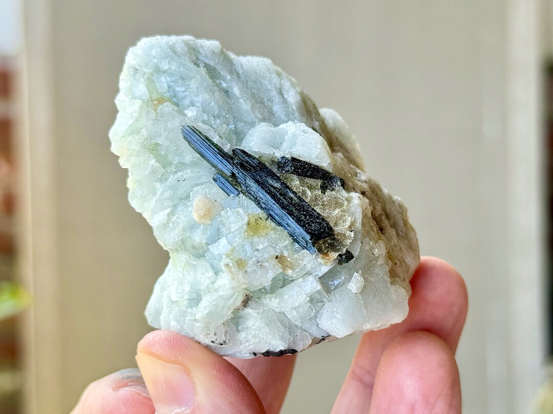 Ice Blue Albite With Dark Green Tourmaline, 163g, Rare Find, Aricanga ...