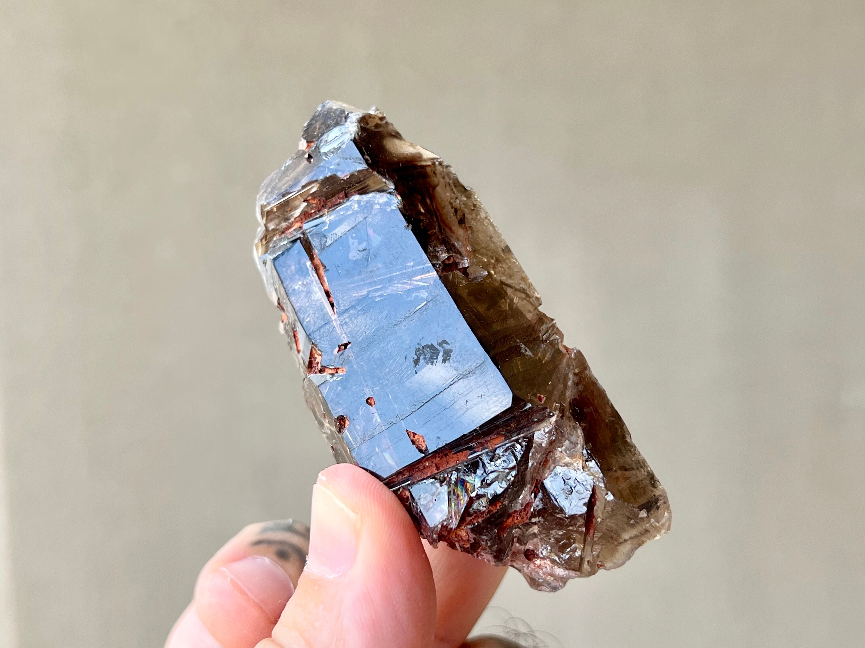Growth Interference Smoky Quartz with Red Epidote (Piemontite), Rare ...