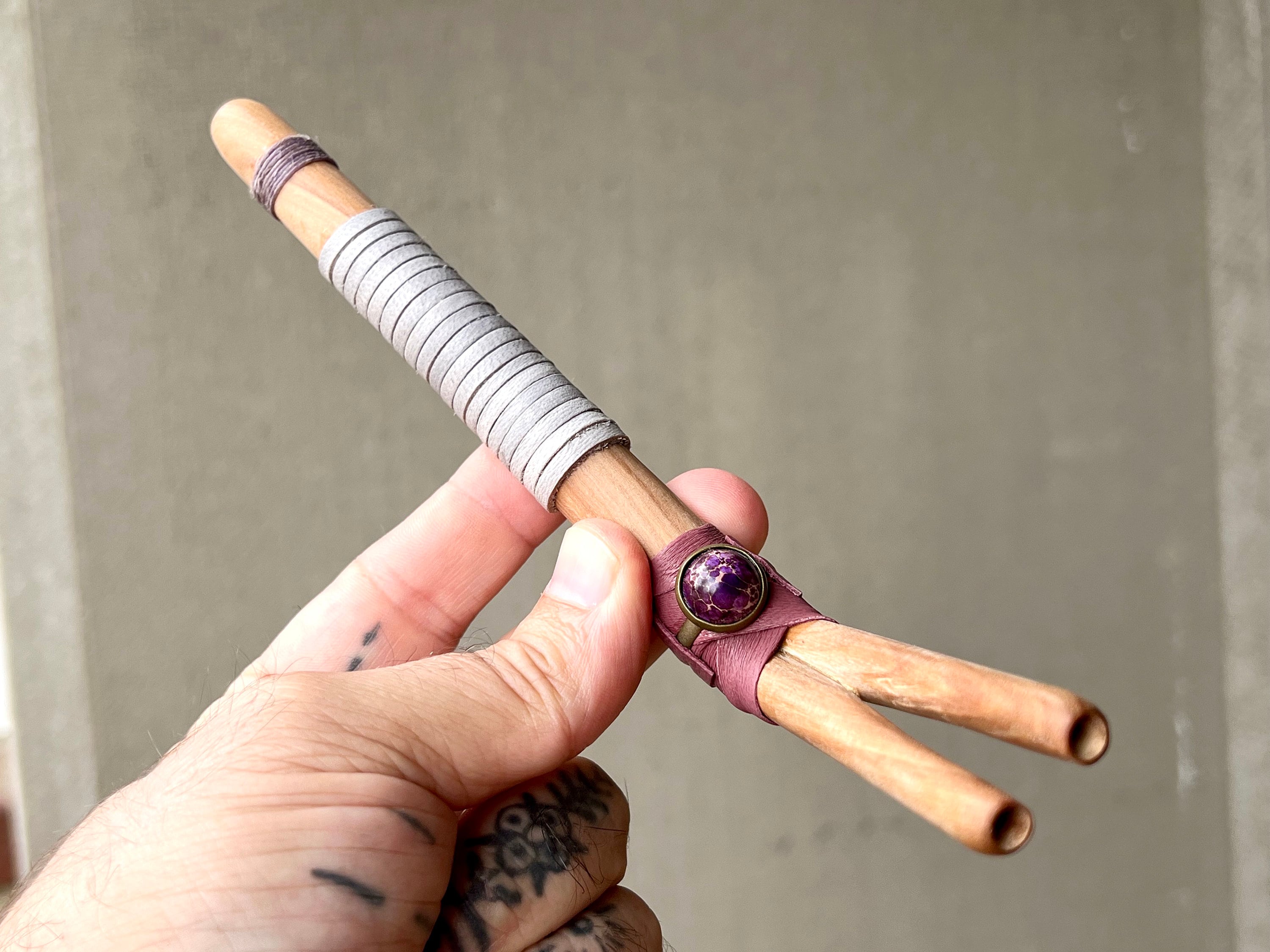Double Tepi (kuripe) pipe with Purple Jasper, Solid Wood Tepi, shamanic ...