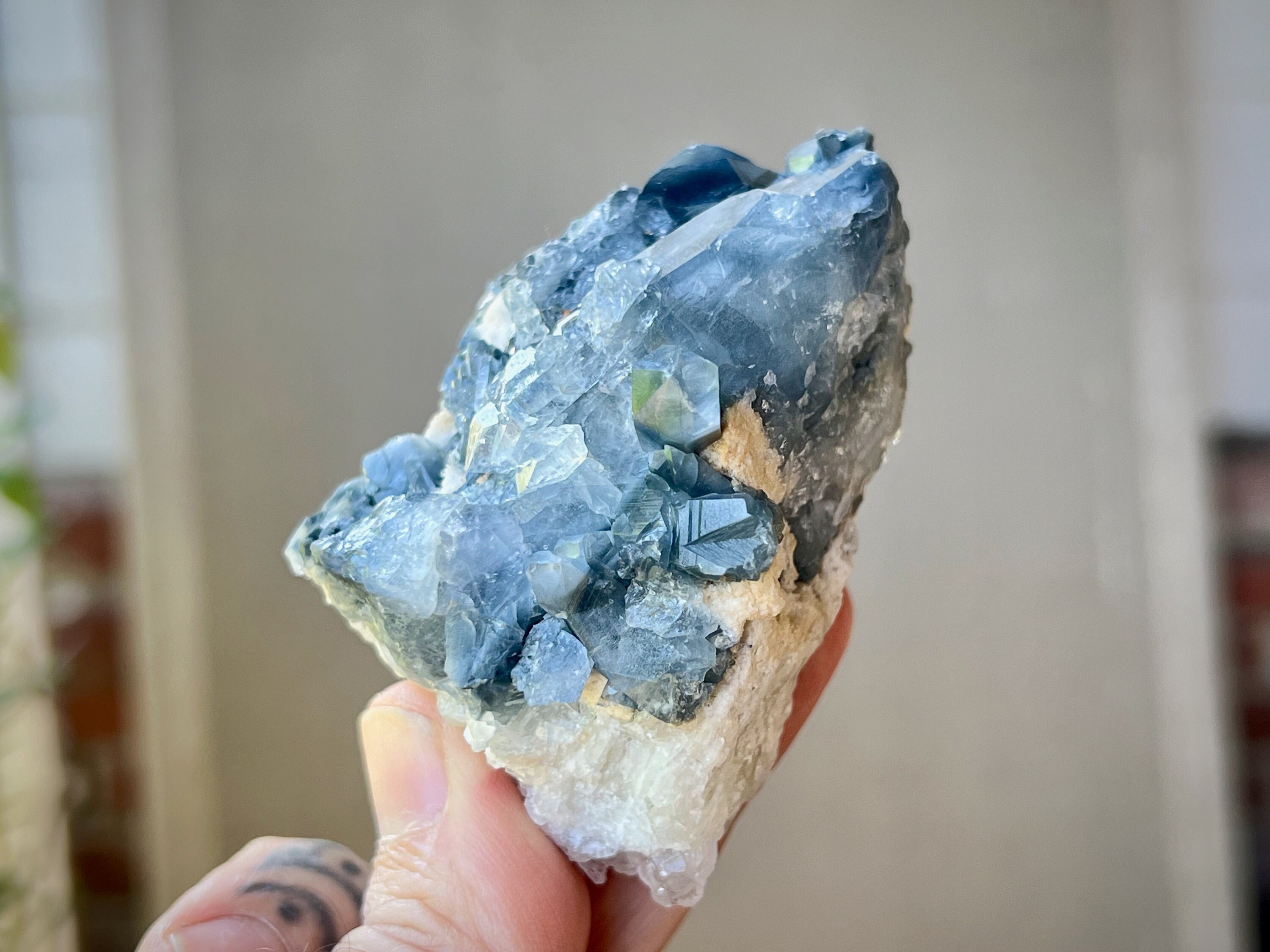 Blue Tara Quartz Cluster with Vibrant Blue Riebeckite Inclusions, New ...