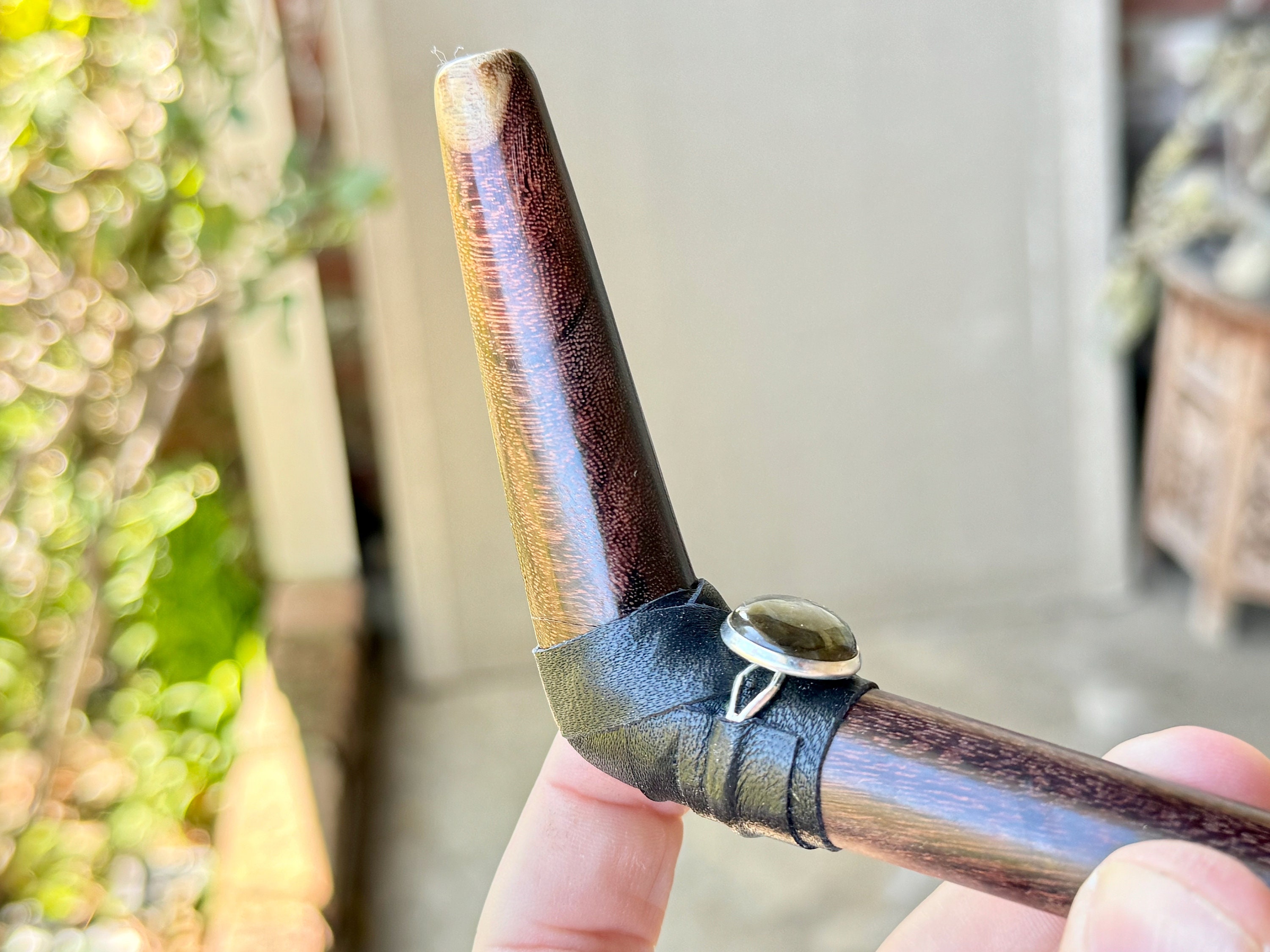 Tepi Pipe with Labradorite, Natural Dark Wood Tepi Pipe, Handcrafted ...