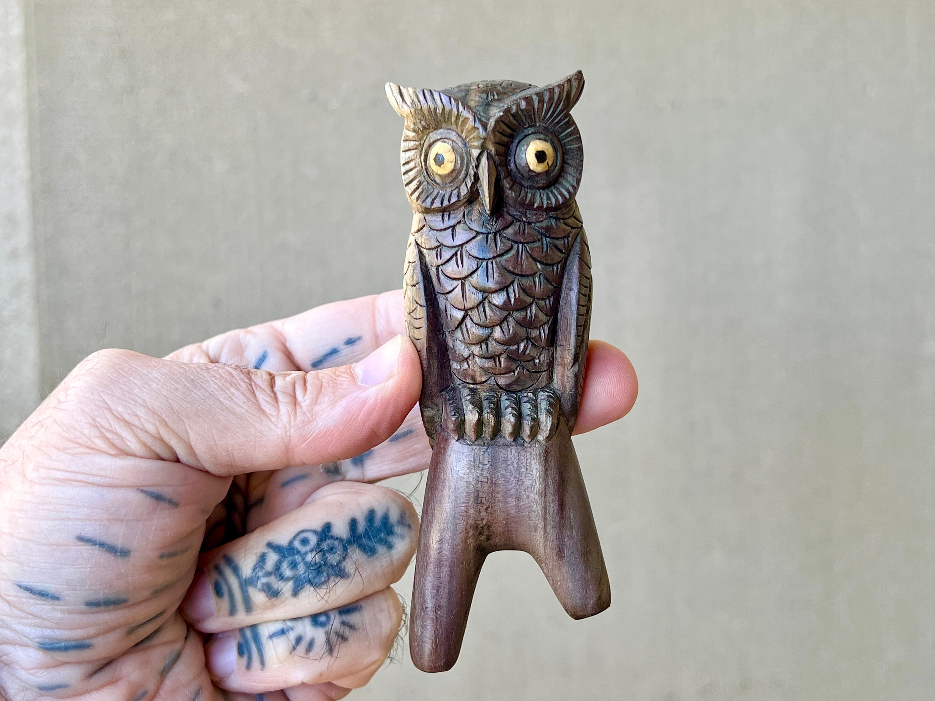 Owl Totem Kuripe, Solid Dark Wood Single Block Kuripe, Hand Carved ...