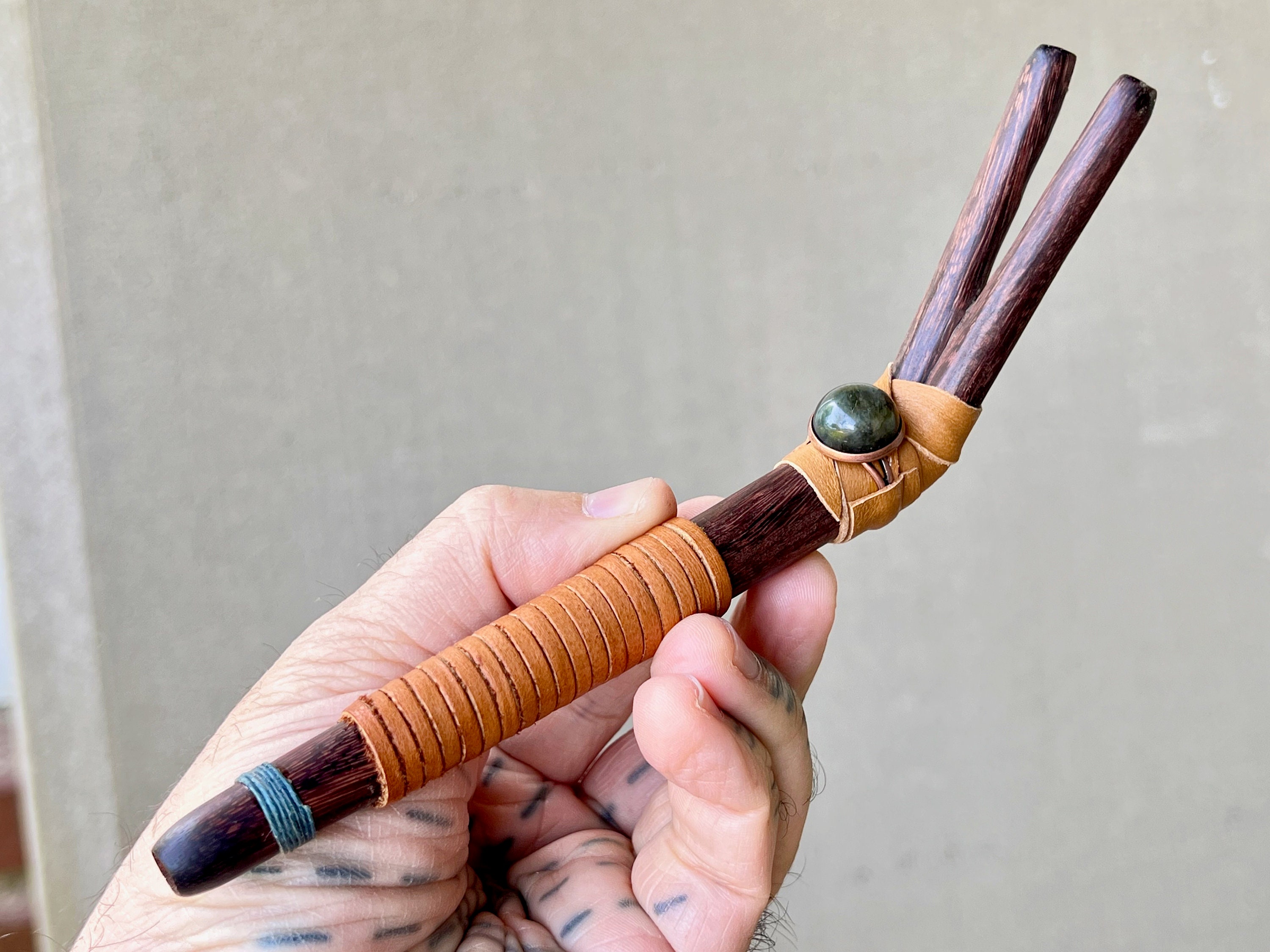Double Tepi (kuripe) pipe with Labradorite, Solid Dark Wood Tepi, Hand ...