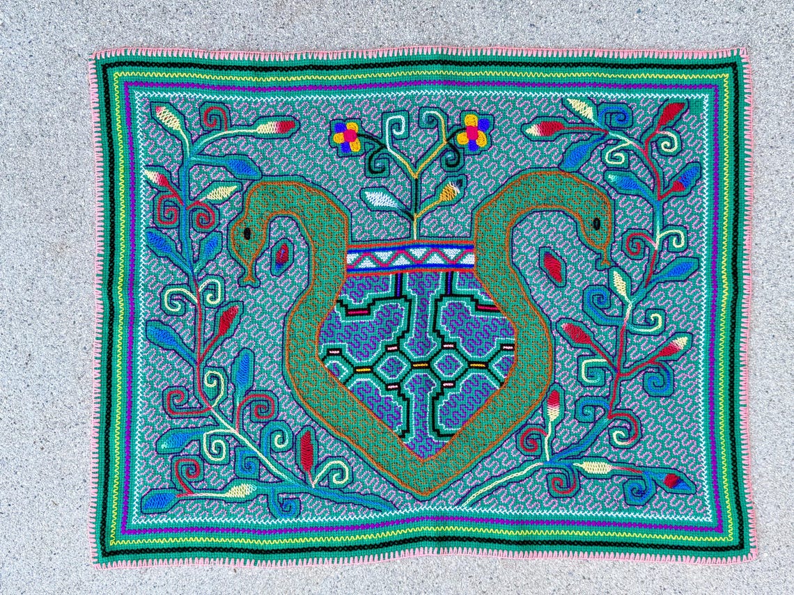 Serpent Manta Cloth With Medicine Bottle & Vine, Traditional Shipibo ...