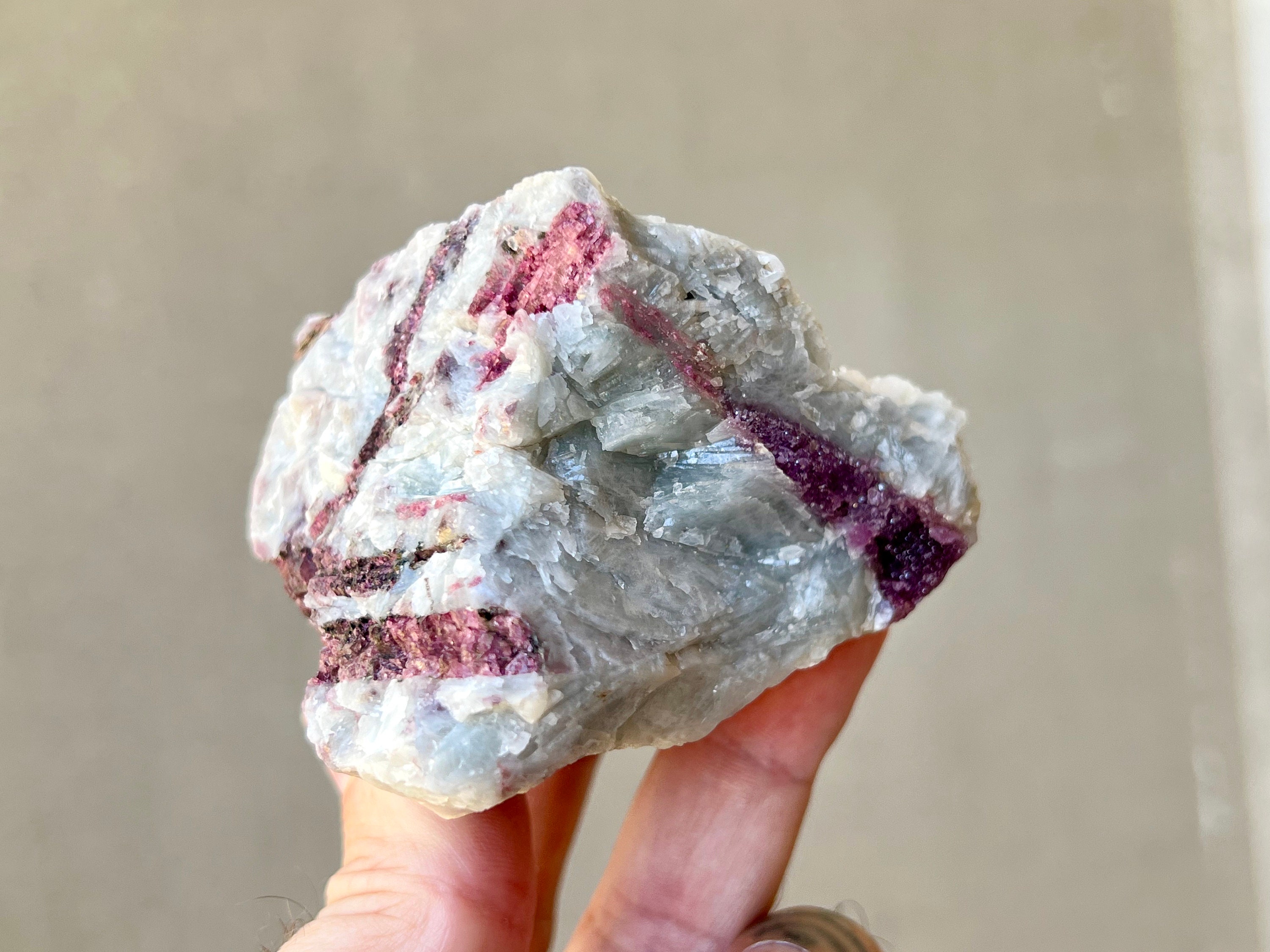 Blue Albite Crystal with Pink Rubellite Tourmaline Inclusions, Rare ...