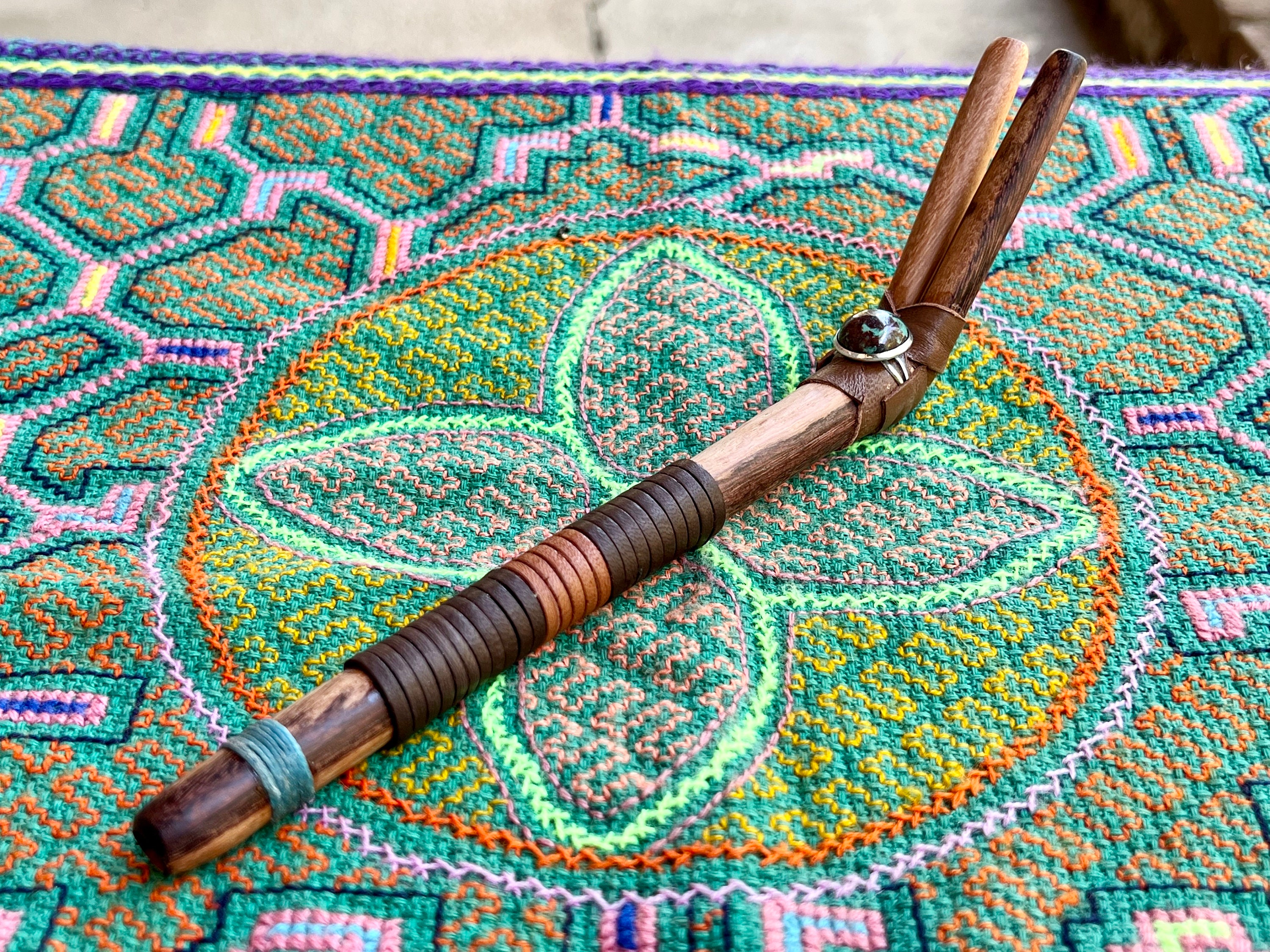 Double Tepi (kuripe) pipe with Cloud Mountain Turquoise, Dark Wood Tepi ...