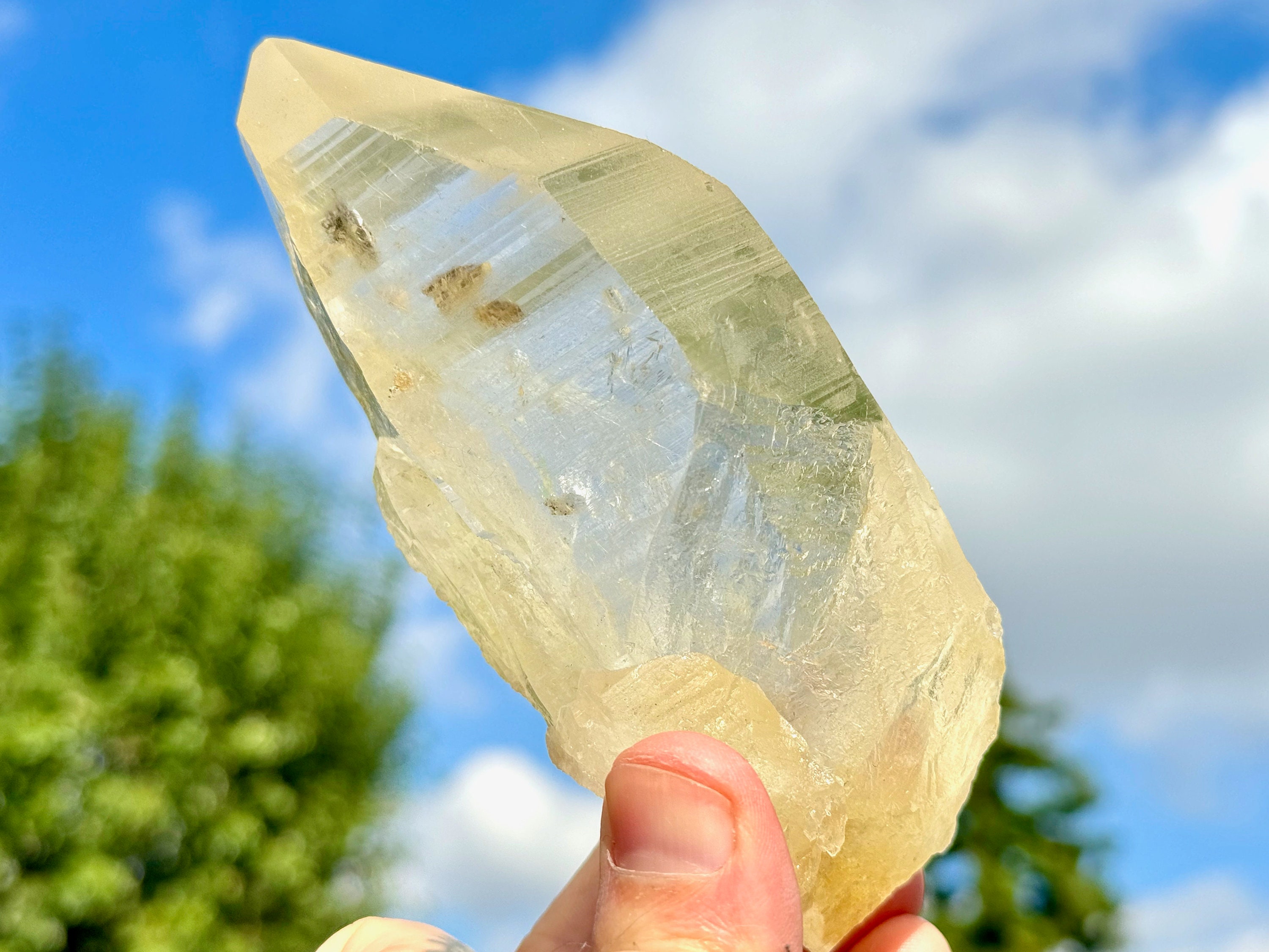 Golden Healer Lemurian Quartz with White Angel Hair Rutile Inclusions, 517g, Crown Chakra ...