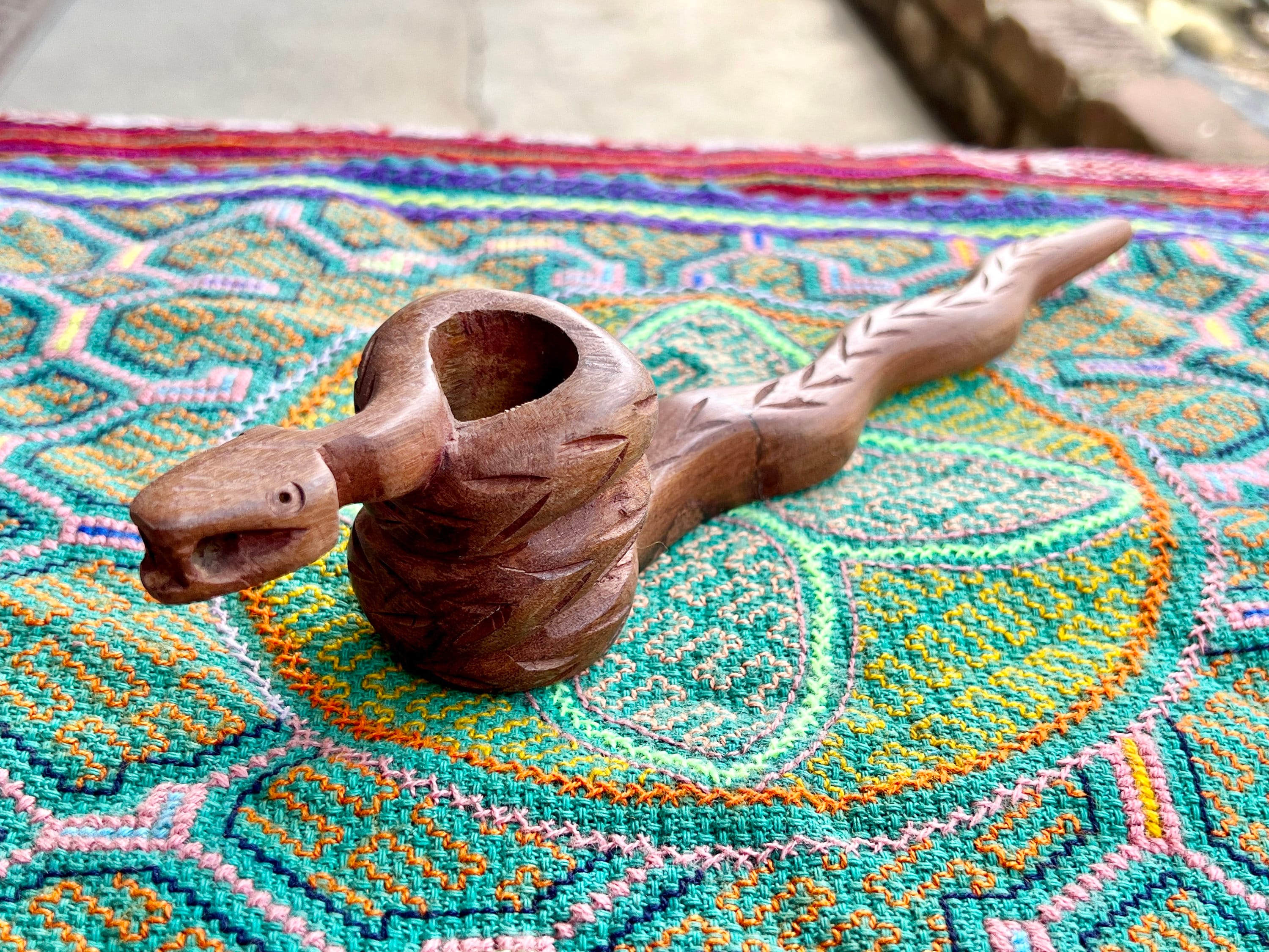 Mapacho Pipe, Hand Carved Serpent Pipe, Solid Wood Ceremonial Tobacco ...