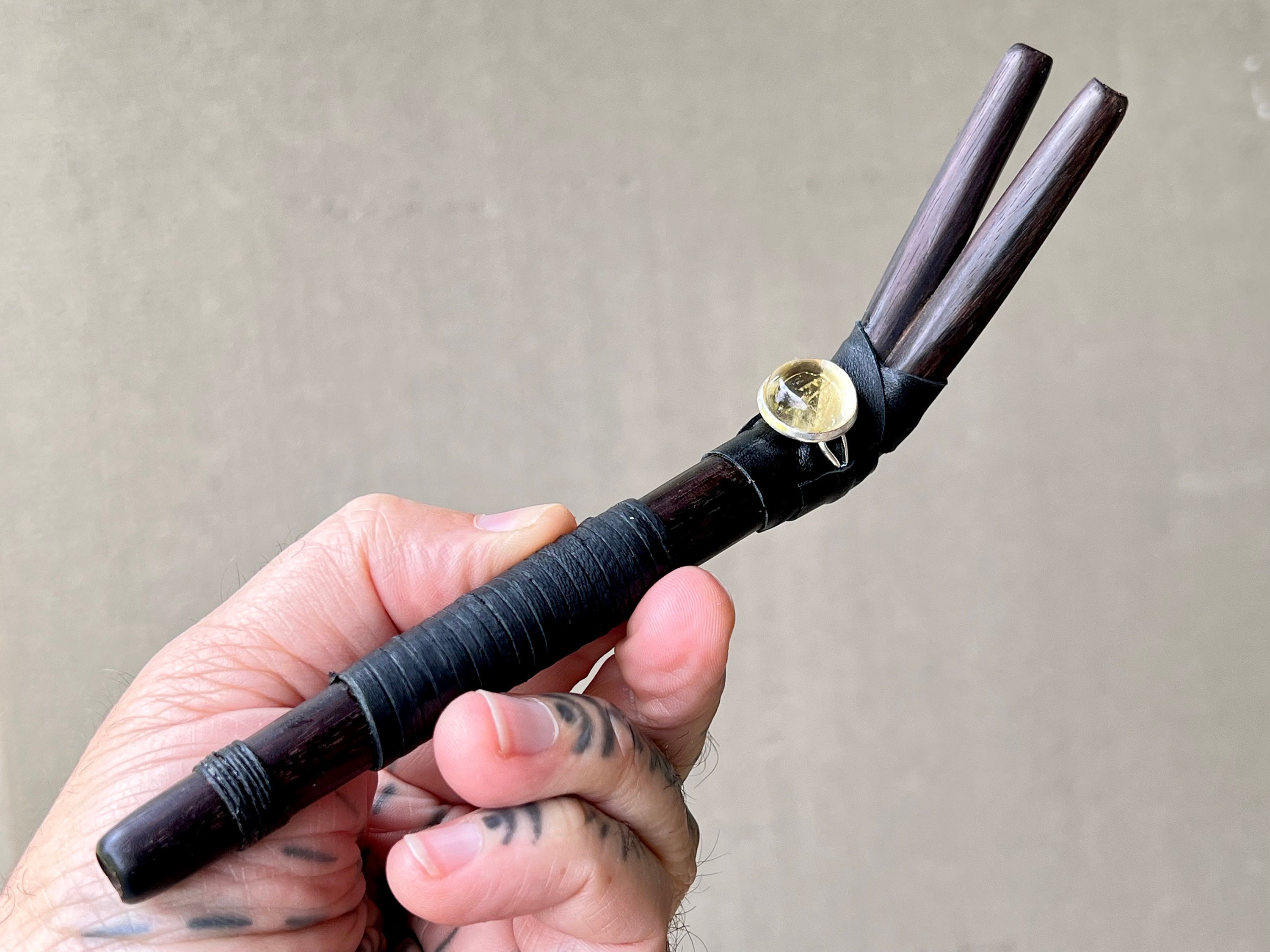 Double Tepi Pipe with Citrine, Solid Dark Wood Tepi, Handcrafted ...