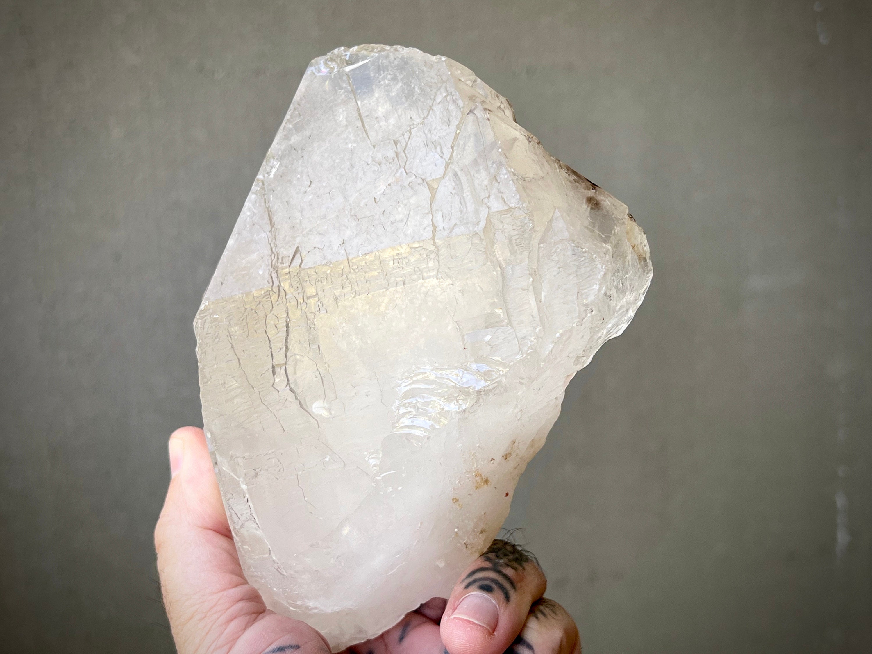 Elestial Quartz Crystal with Trigons and Rainbow, Large Trigonic Quartz ...