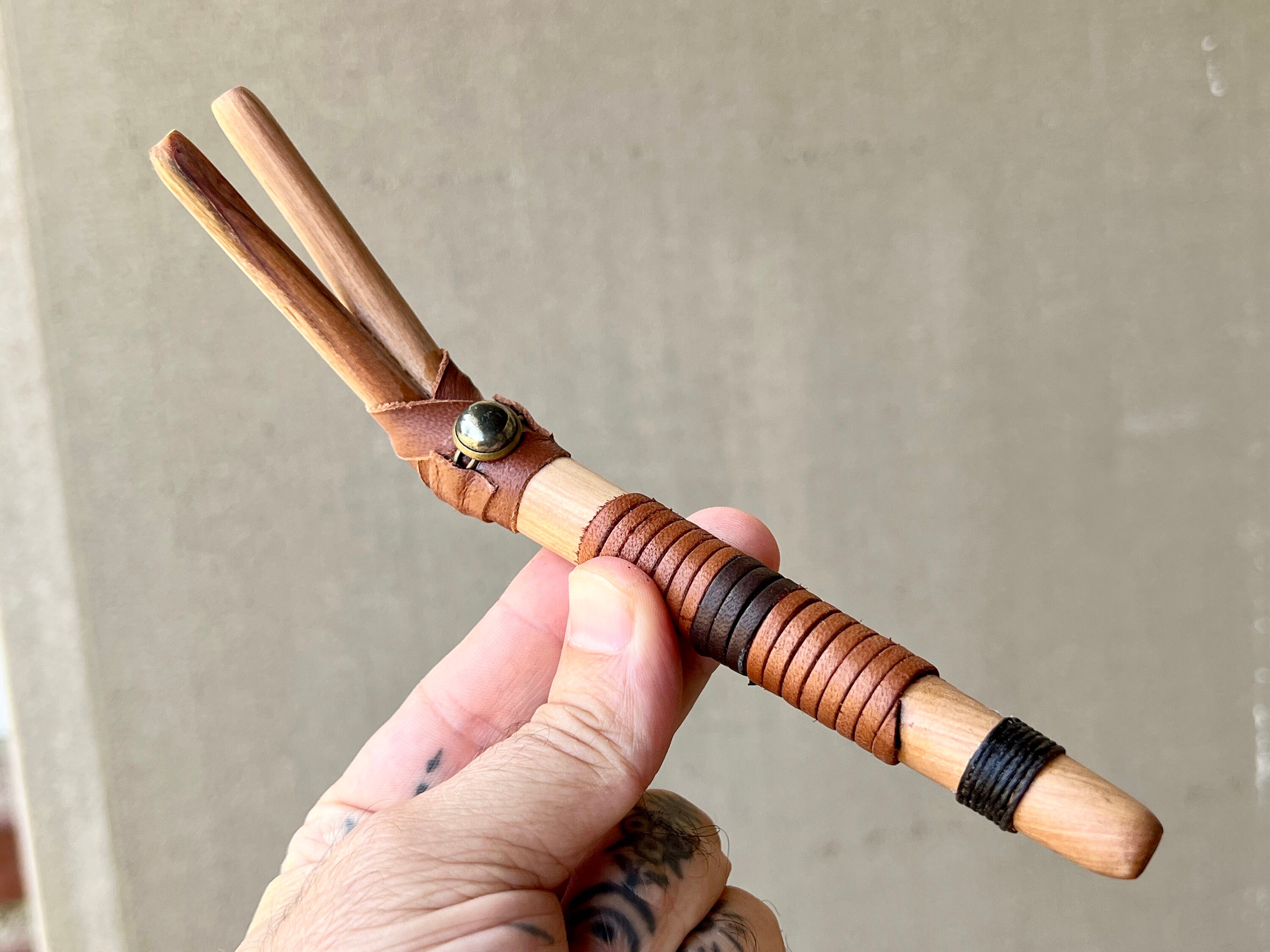 Double Tepi Pipe with Pyrite, Natural Wood Tepi, Handcrafted Shamanic ...