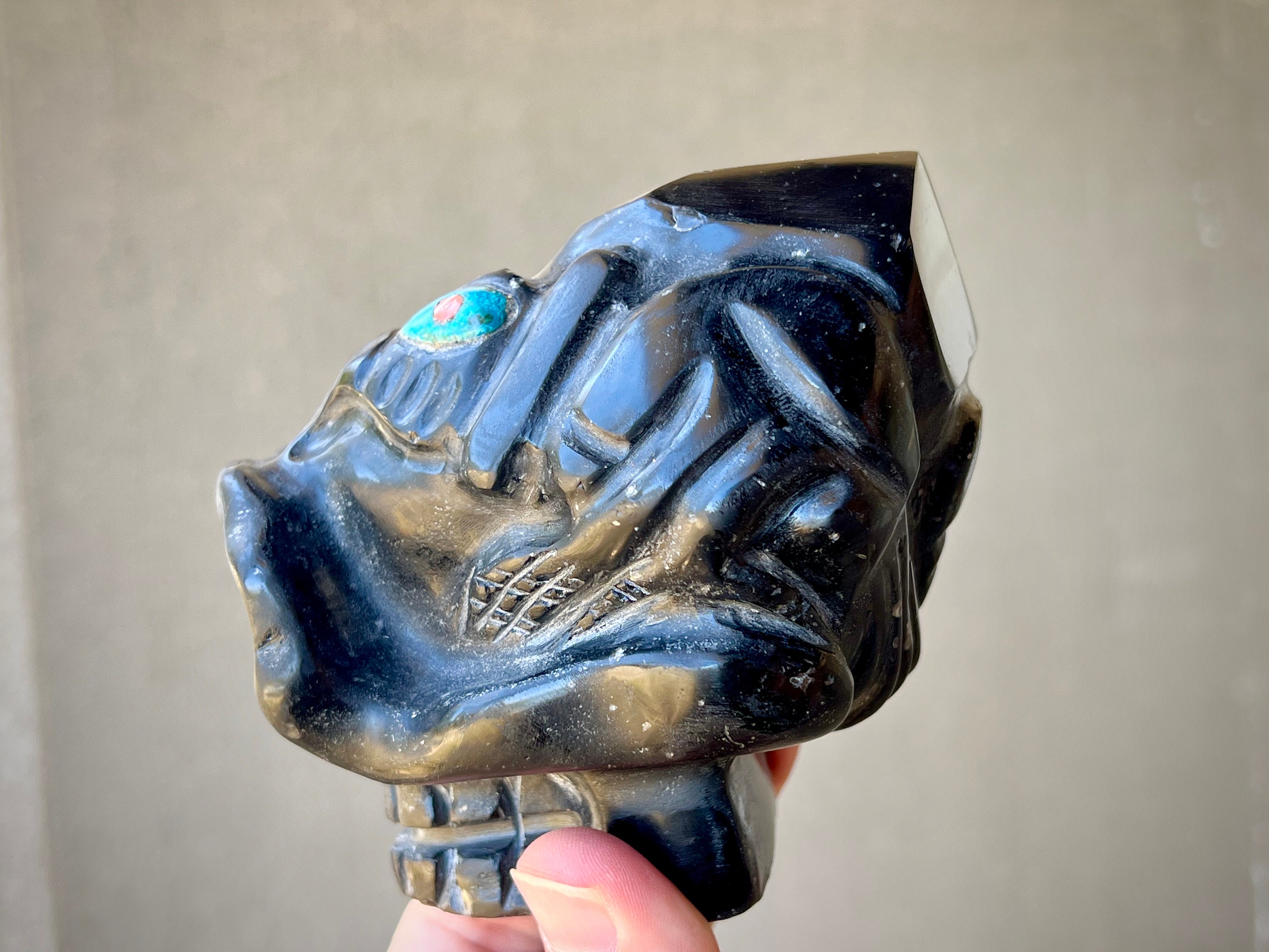 Black Obsidian Skull by José Aguilar, Carved Crystal Skull with Condor ...