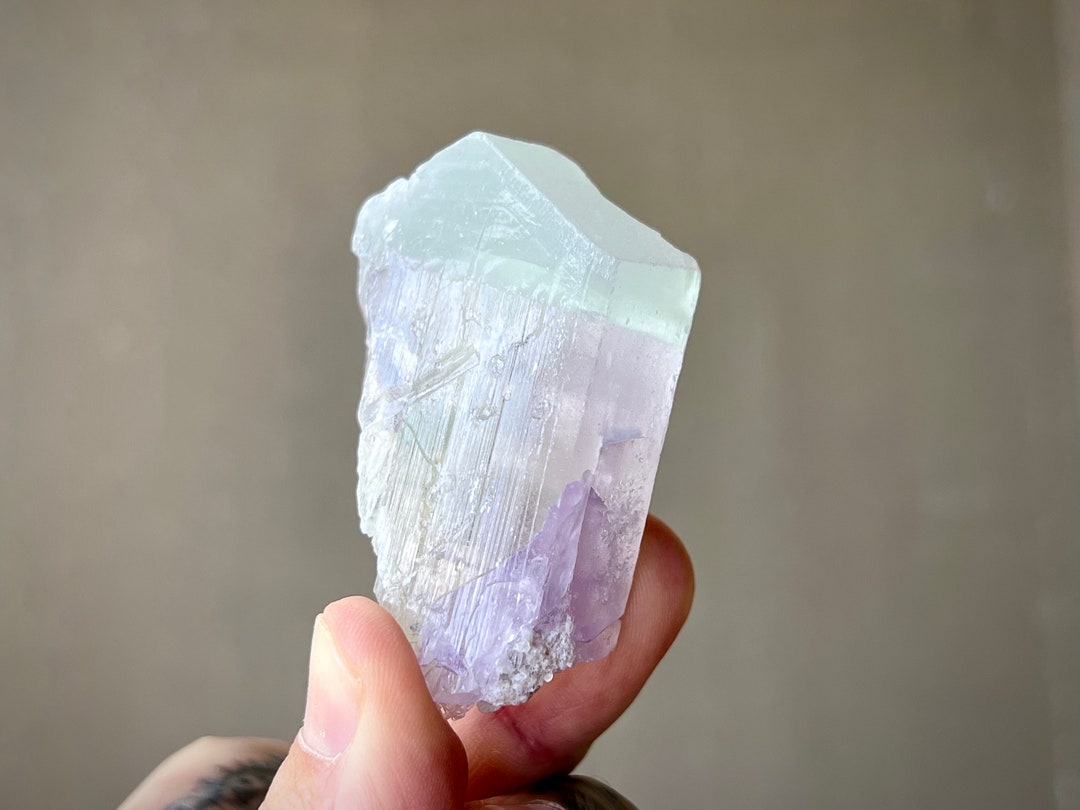 Bicolor Kunzite Crystal, Purple Kunzite With Green Cap, 87g, Heart ...